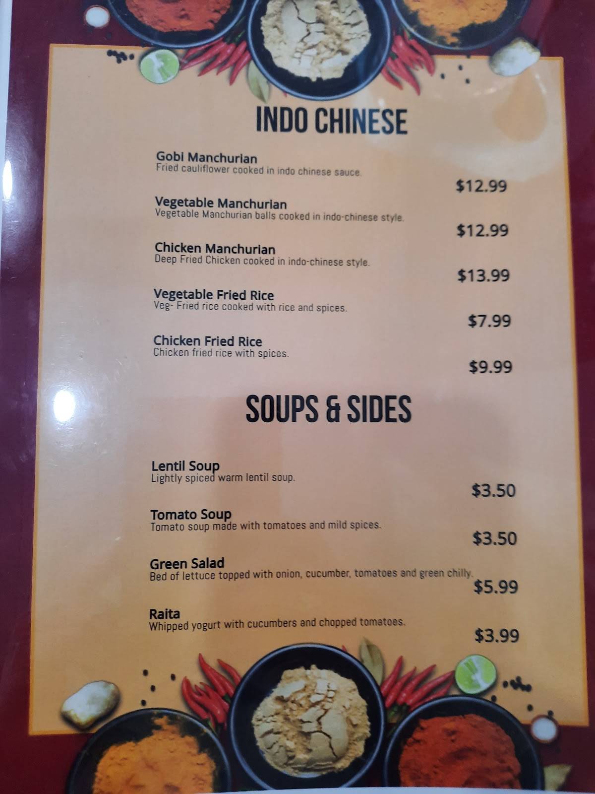 Menu at Tandoori Flame restaurant, Indianapolis