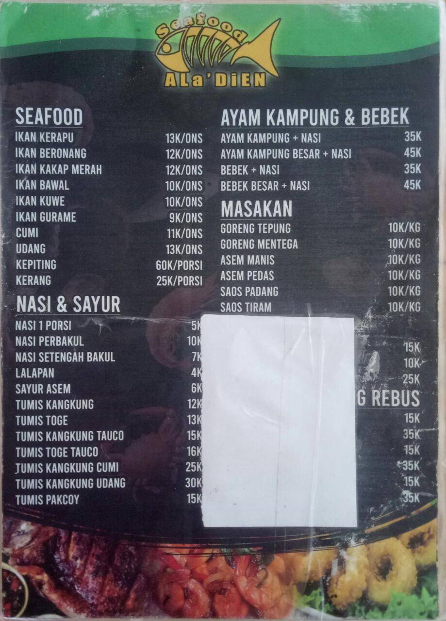 Menu at Pondok Ikan Bakar Lesehan ALa'DiEN restaurant, Tangerang