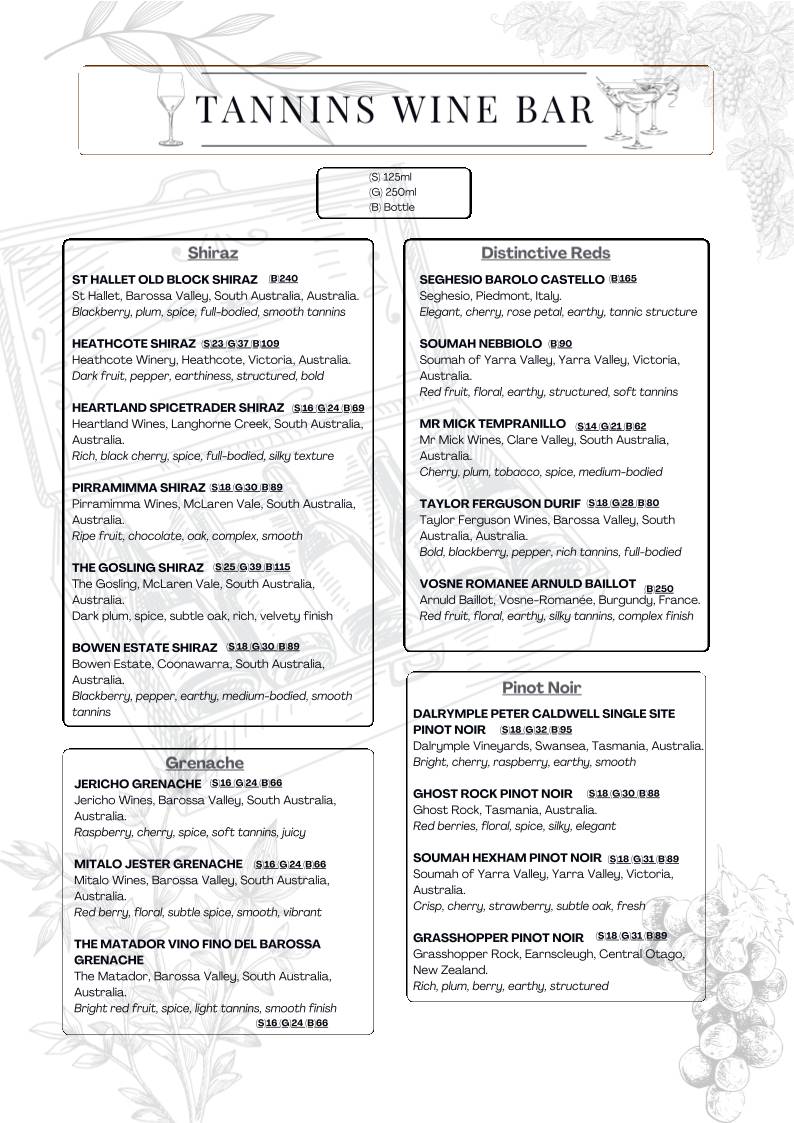 Menu at Tannins at Torquay restaurant, Torquay