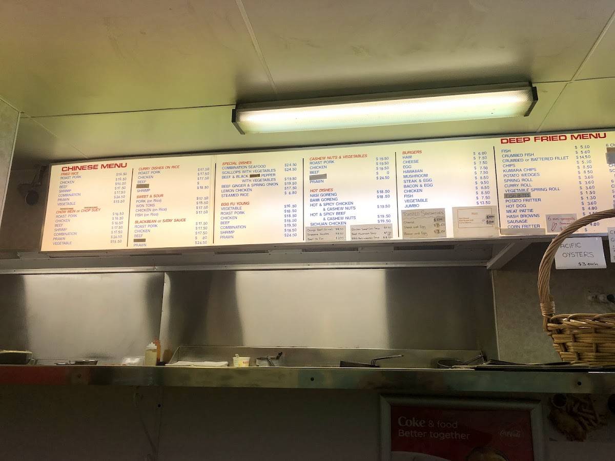 Menu at Tan's Takeaways restaurant, Wellington