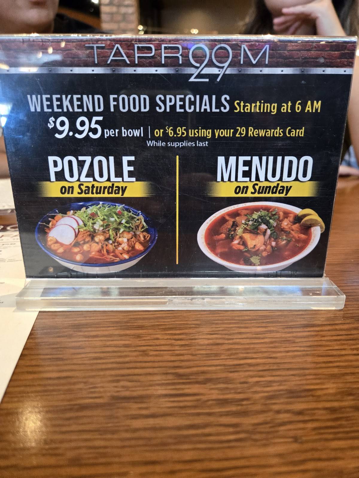 Menu at Taproom 29 pub & bar, Coachella