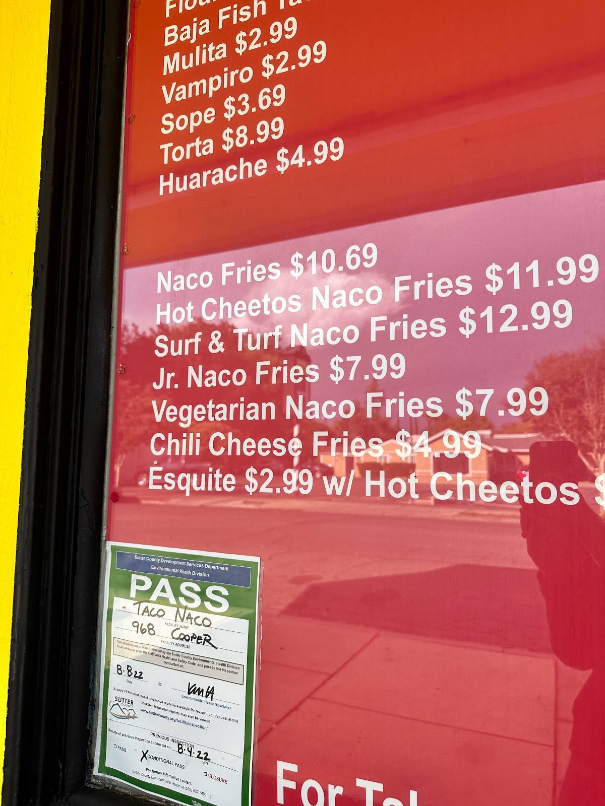 Menu at Taqueria El Taco Naco restaurant, Yuba City
