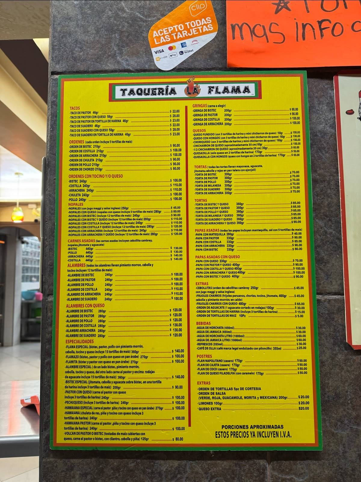 Menu at Taqueria La Flama restaurant, Mexico City, C. Dr. José María ...