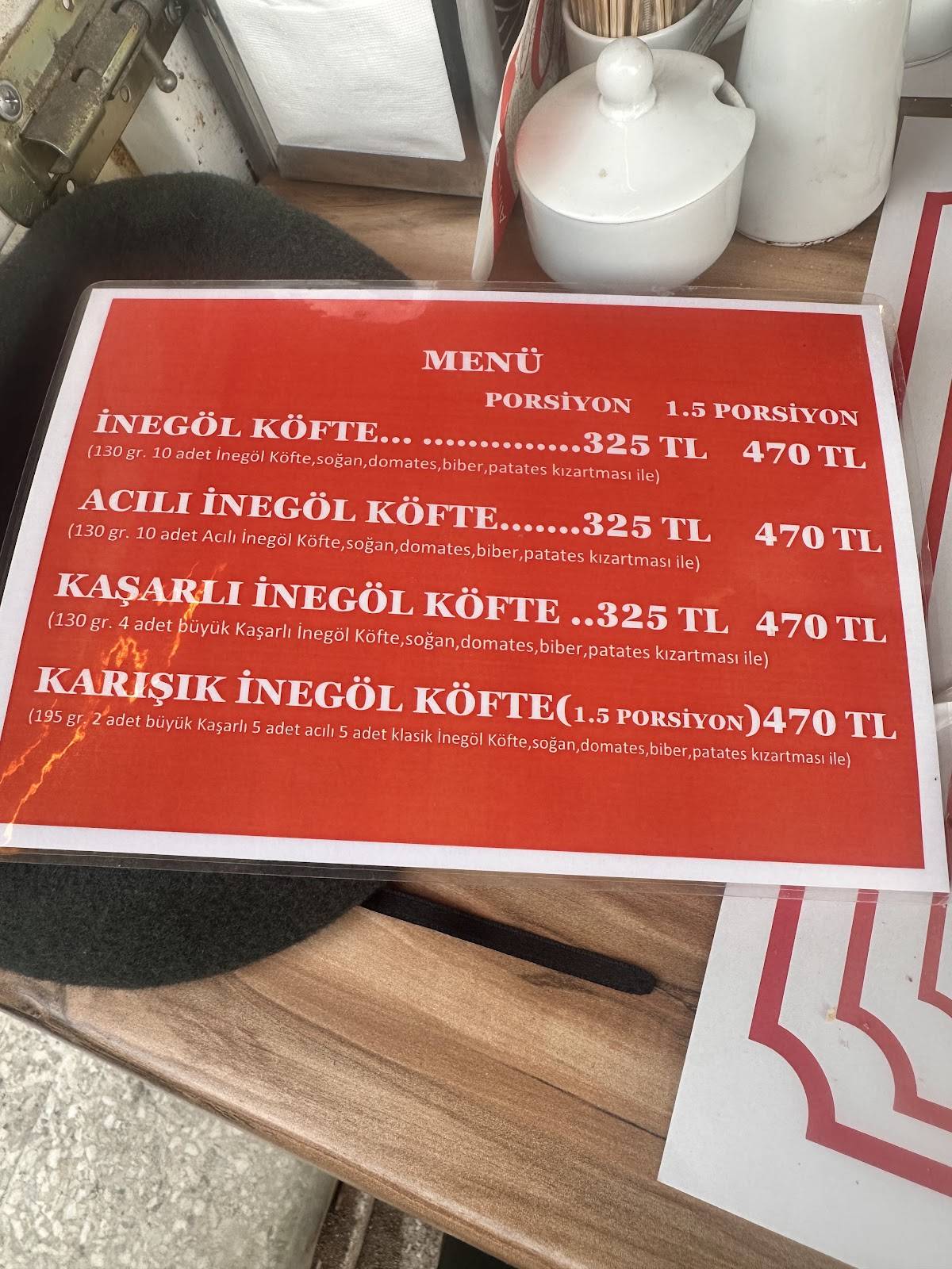 Menu au Tarihi Lezzet İnegöl Köfte ve Piyaz restaurant, Ankara