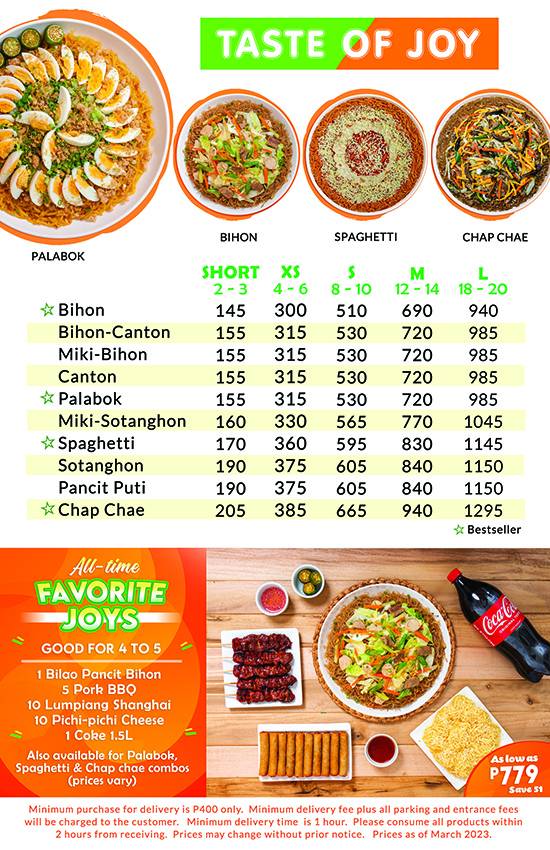 Menu at Taste of Joy Parañaque restaurant, Parañaque, Unit B-18