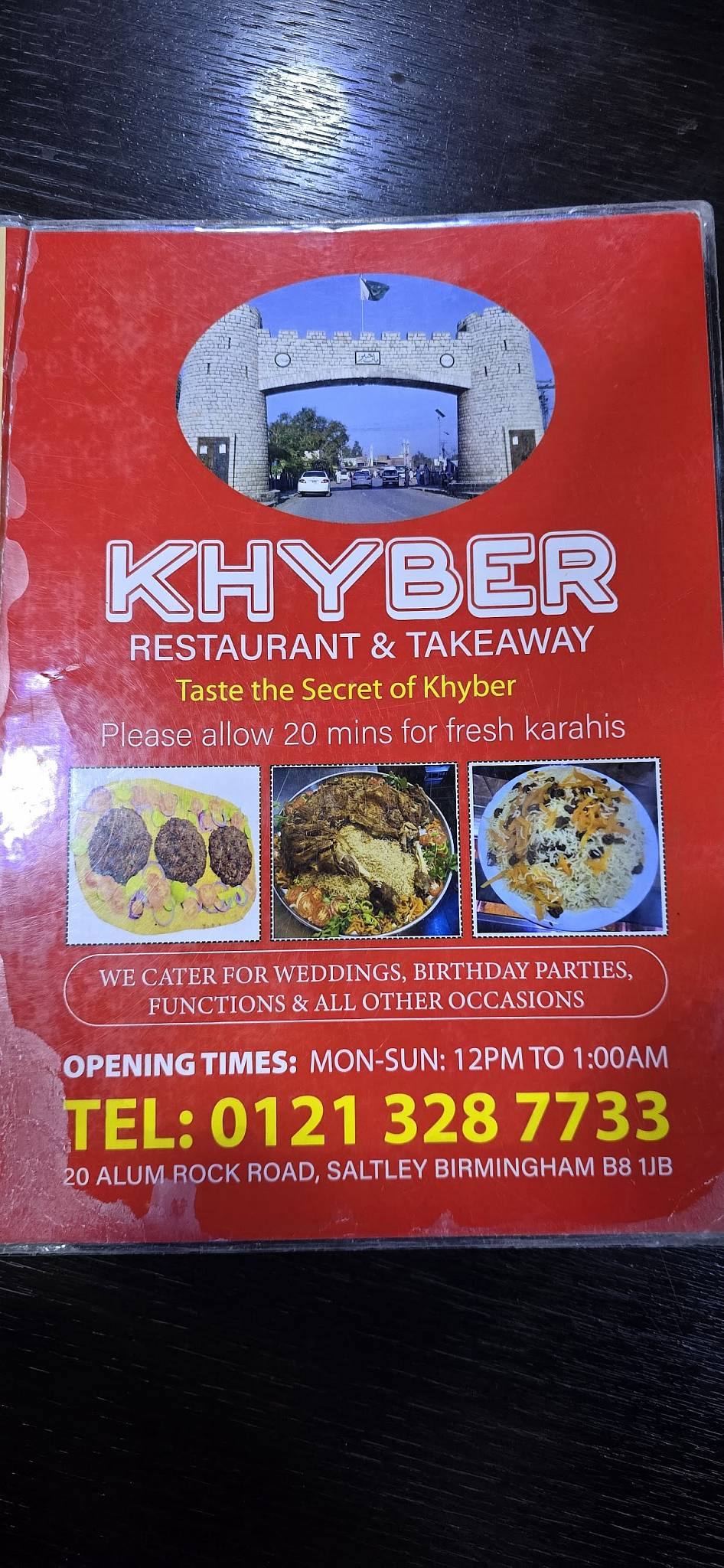 Menu at Taste of Khyber Restaurant, Birmingham, 20 Alum Rock Rd