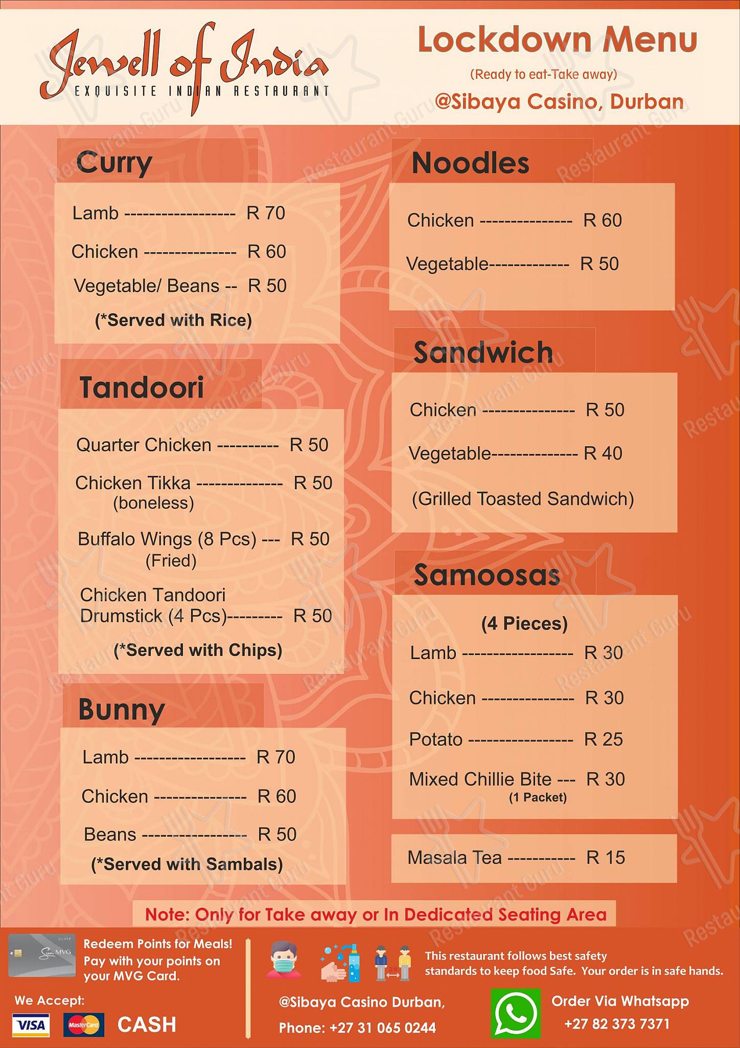 Menu at Sondela Buffet Restaurant, Verulam