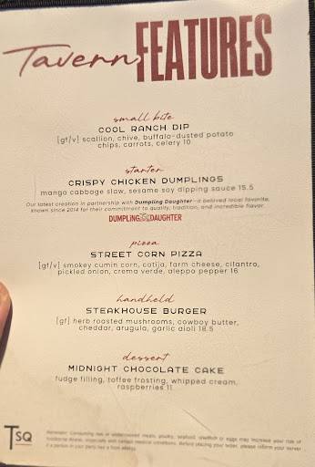 Menu at Tavern in The Square restaurant, West Hartford
