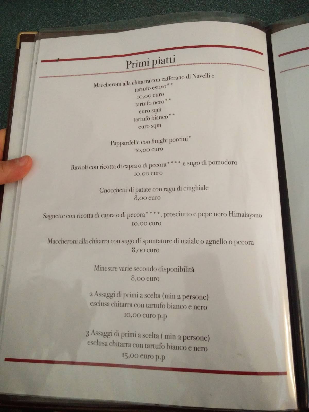 Menu da Taverna de li Caldora ristorante, Pacentro