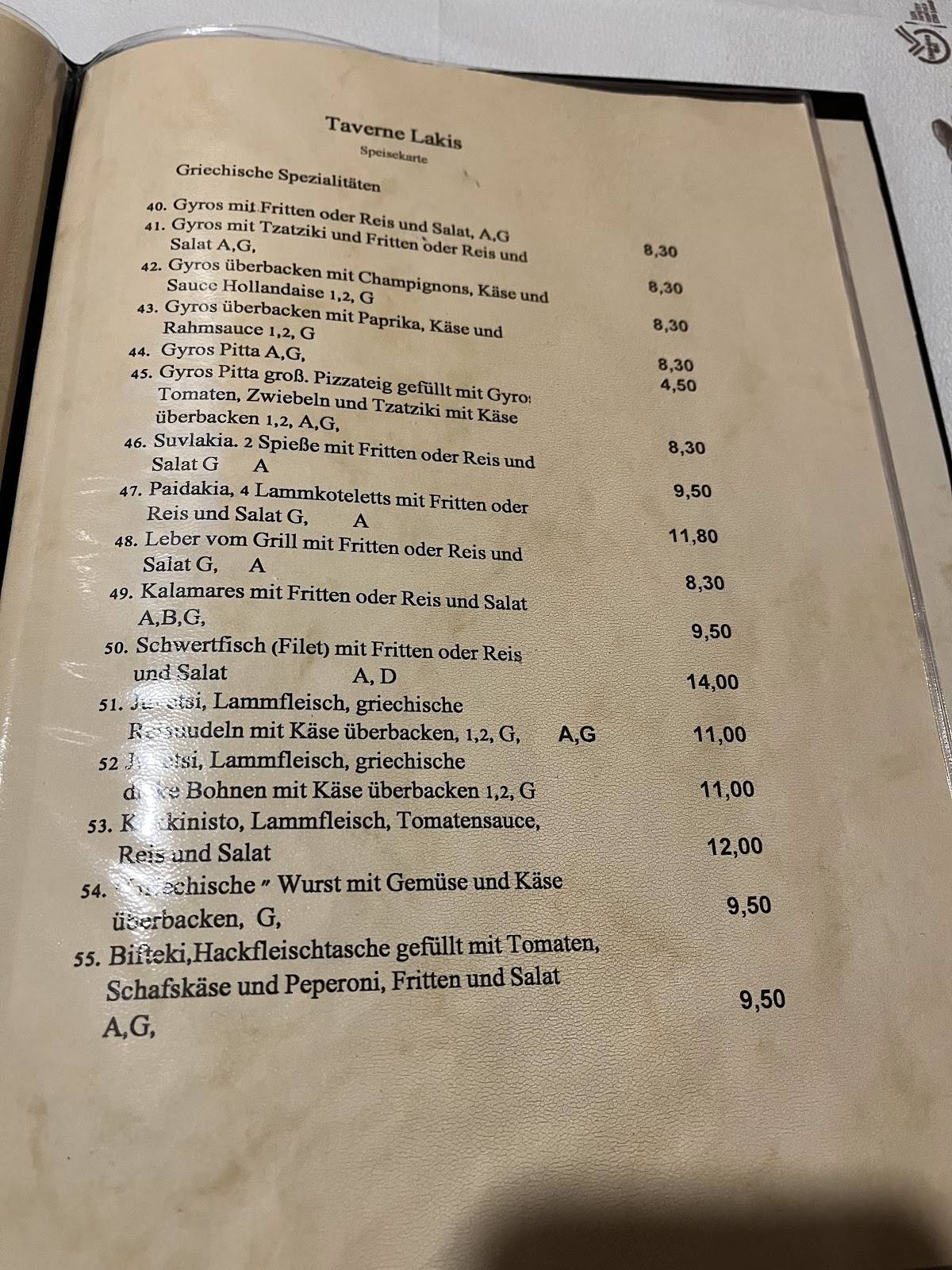 Speisekarte von Taverne Lakis restaurant, Aachen