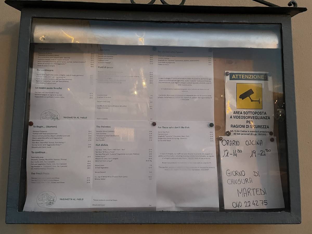 Speisekarte von Tavernetta al Molo restaurant, Triest