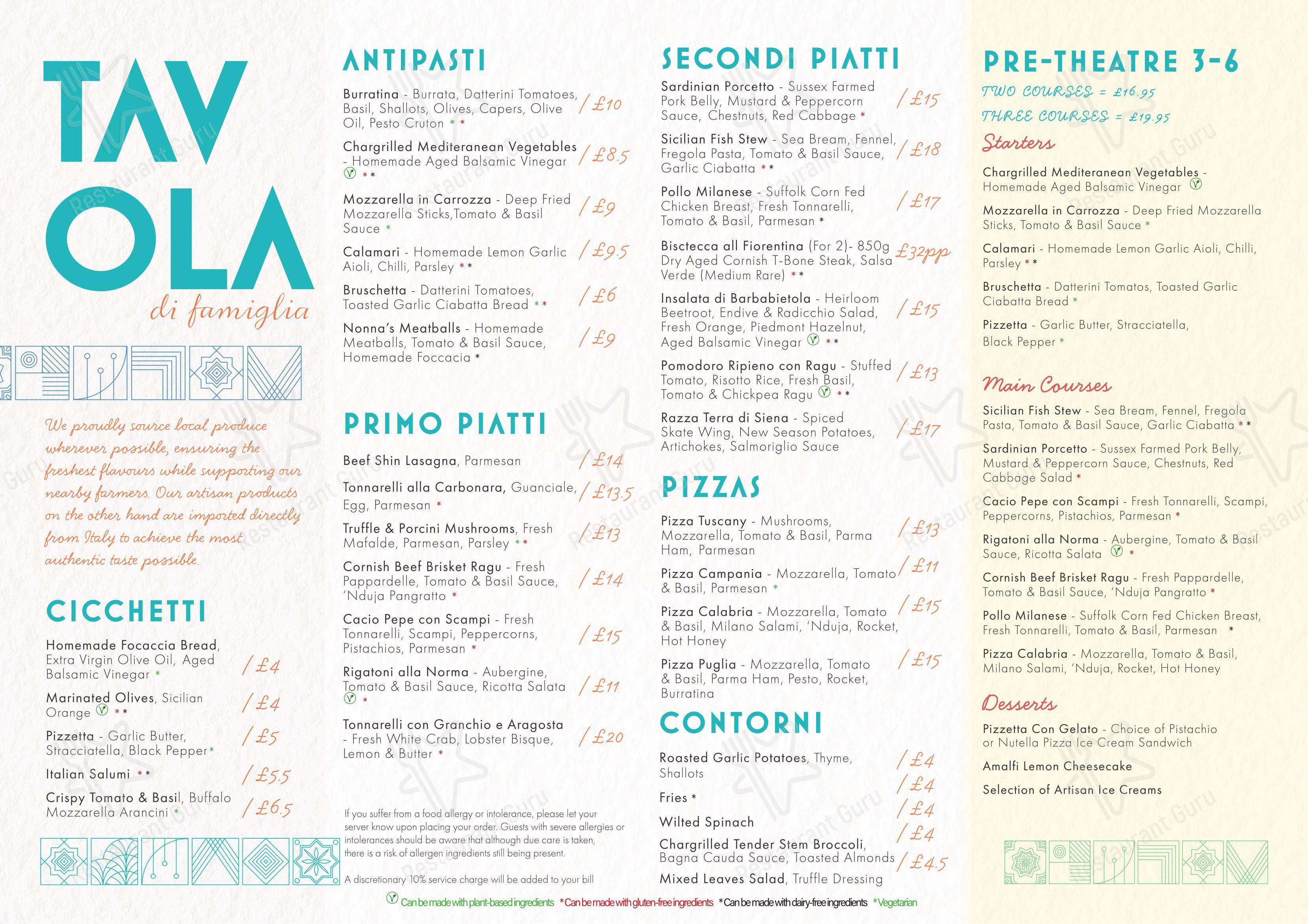 Menu at Tavola Di Famiglia restaurant, Worthing