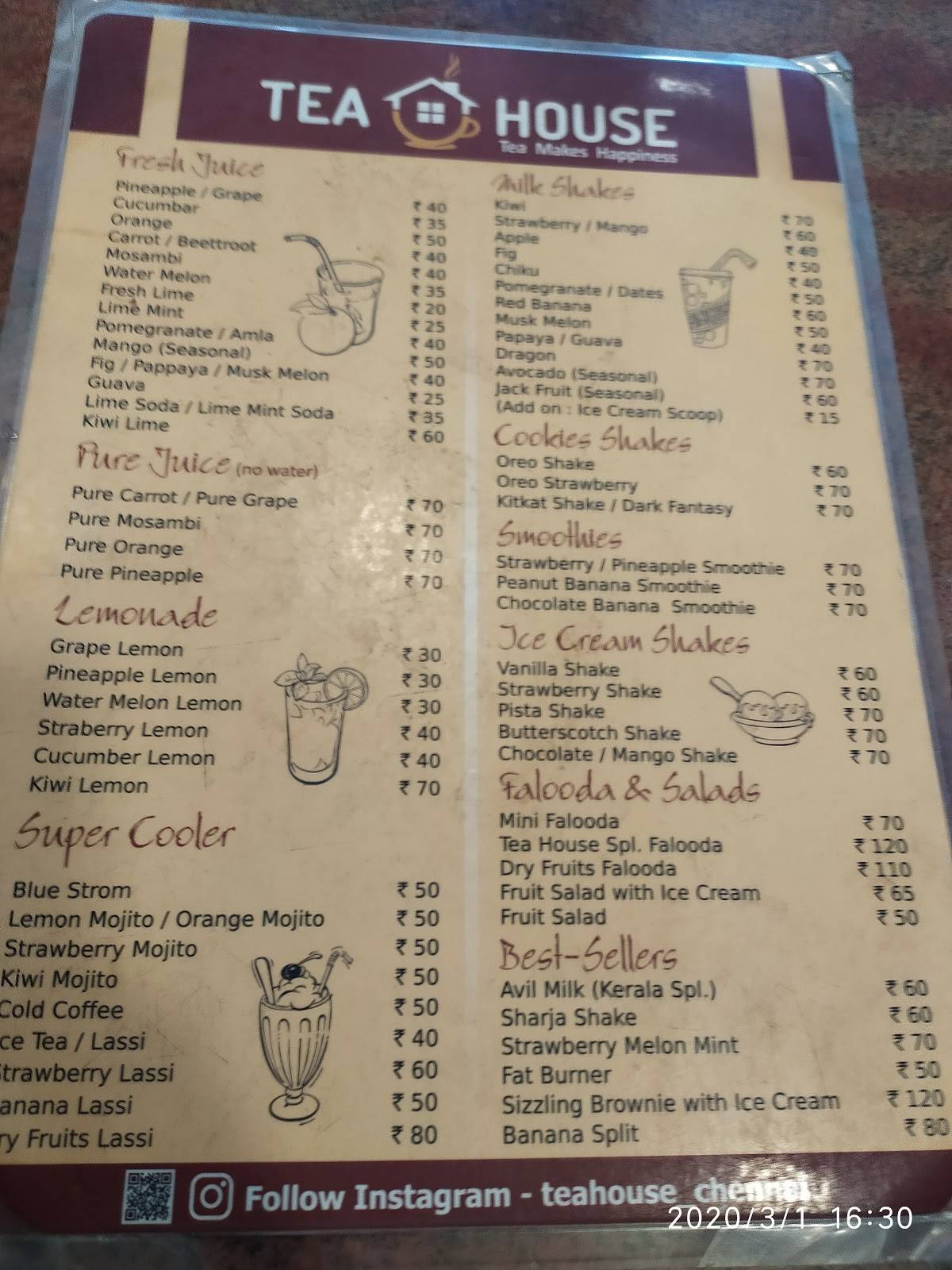 Menu at Tea house, Chennai, No:9 new