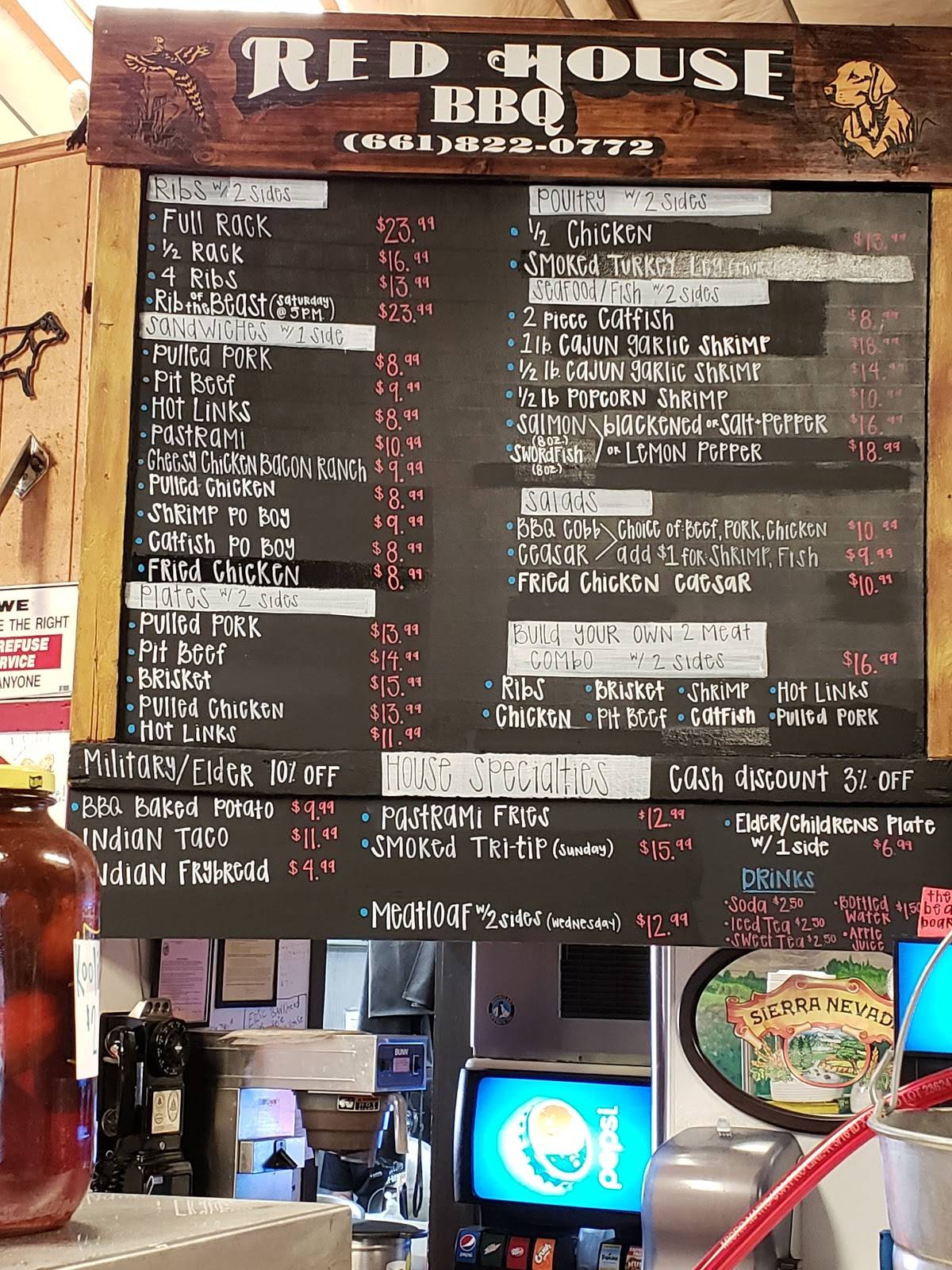 Menu at Red House BBQ, Tehachapi, 426 E Tehachapi Blvd