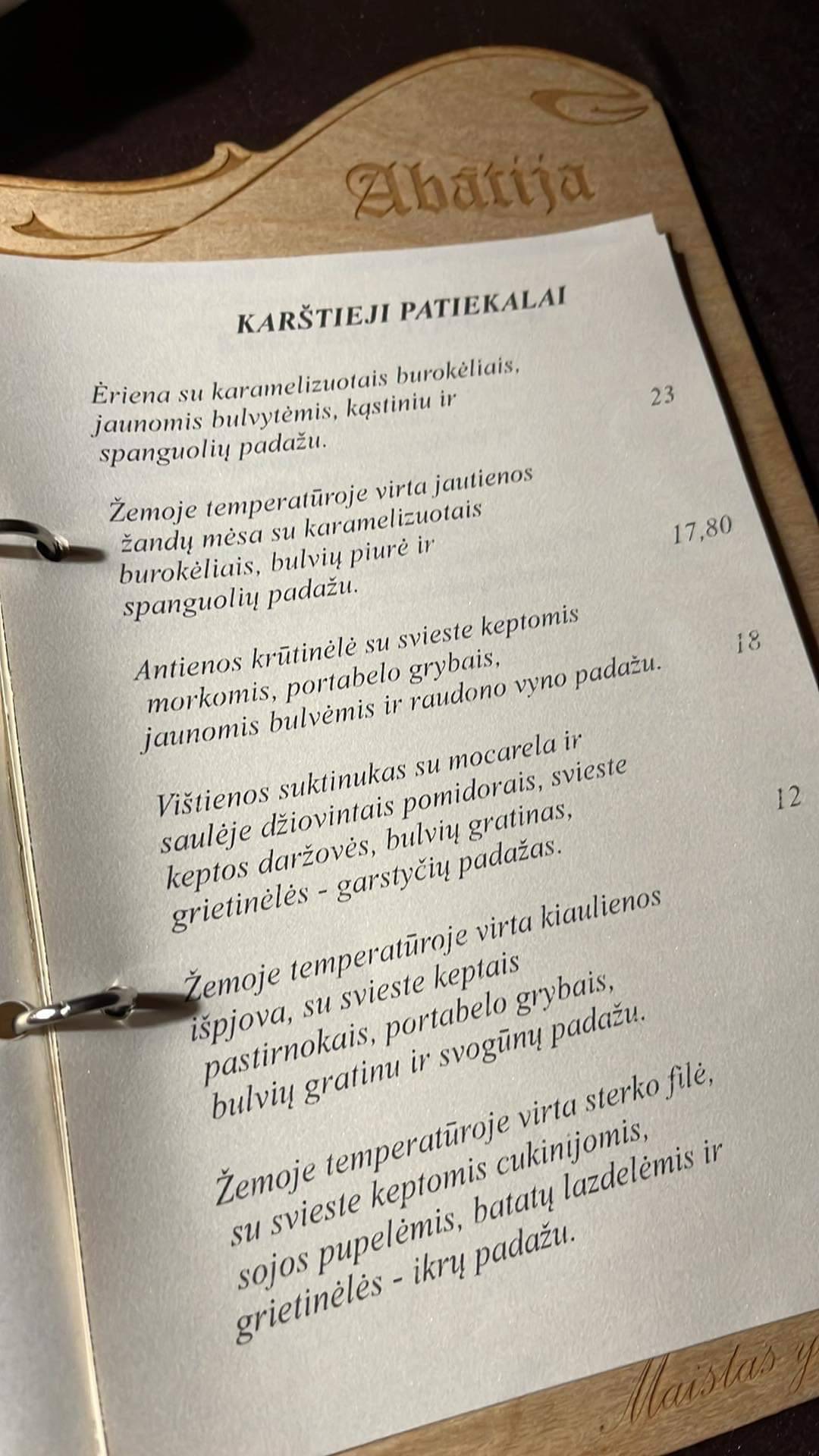 Menu at Restoranas Abatija restaurant, Telšiai
