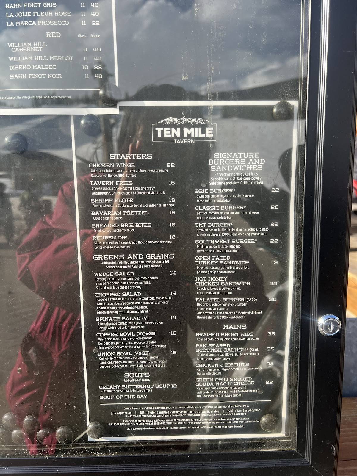 Menu at Ten Mile Tavern pub & bar, Copper Mountain, 209 Ten Mile Cir