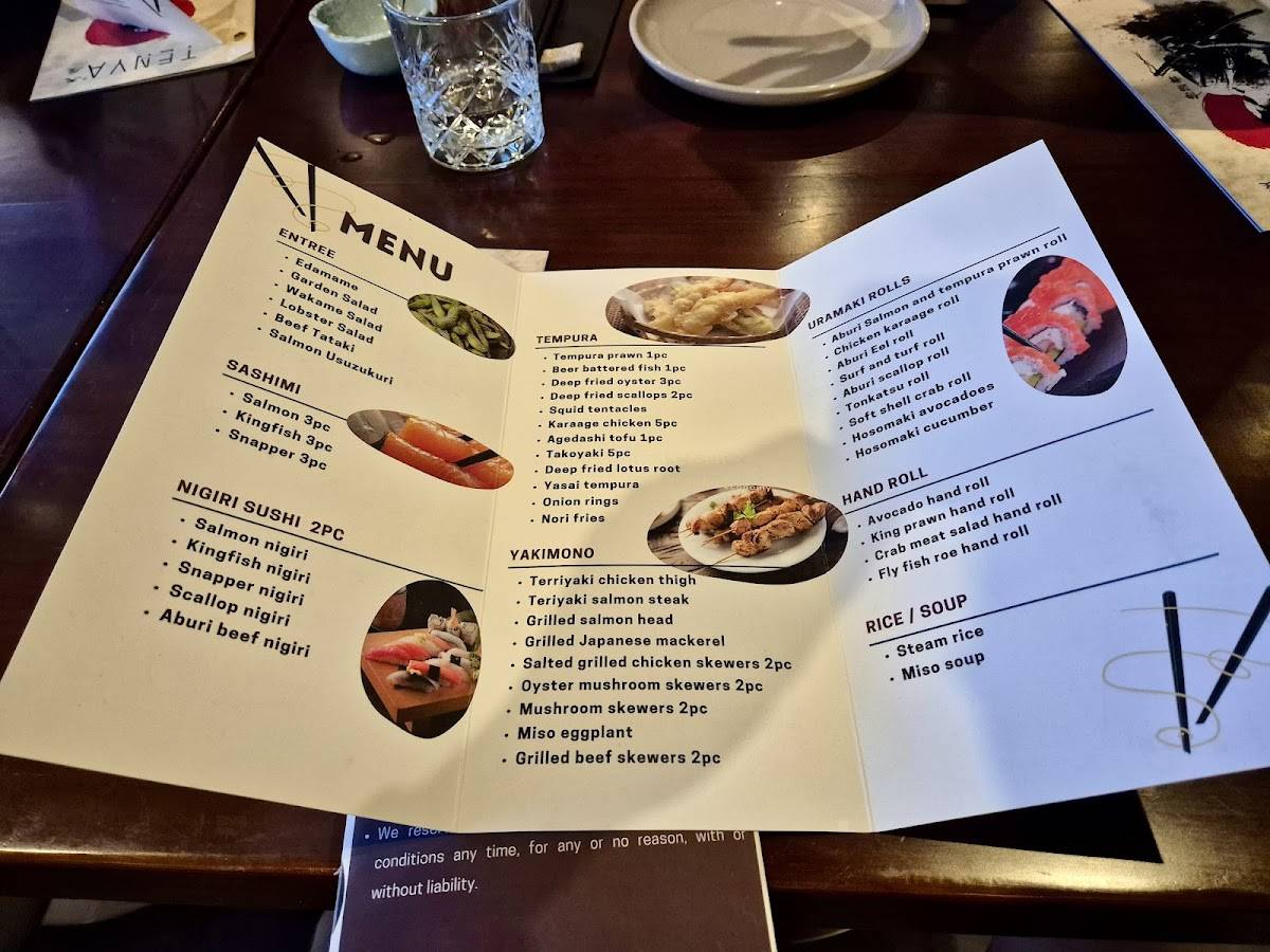 Menu at Tenya - Japanese Restaurant & Bar, Brisbane City