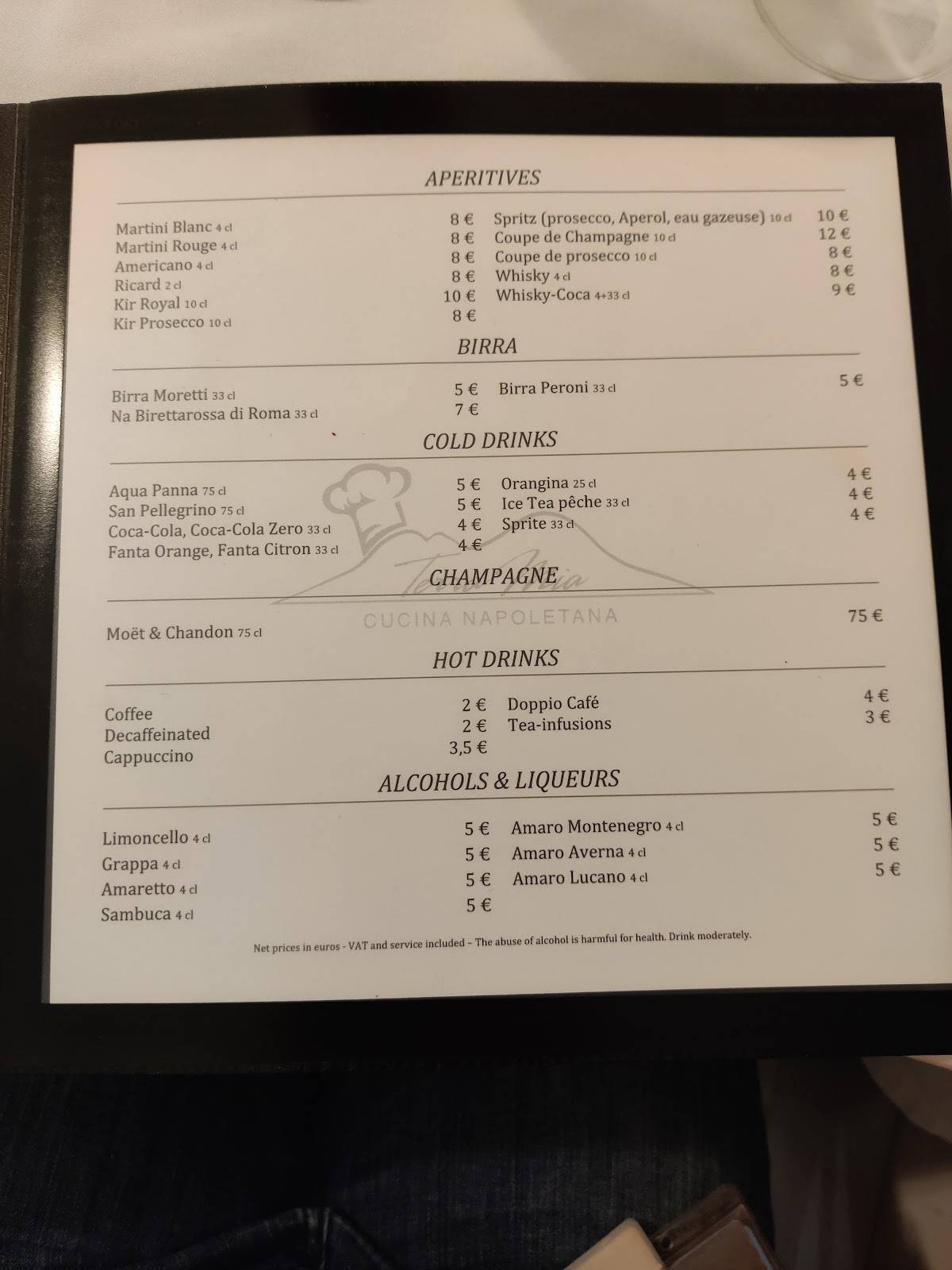 Menu au Terra Mia restaurant Paris 118 Bd du Montparnasse