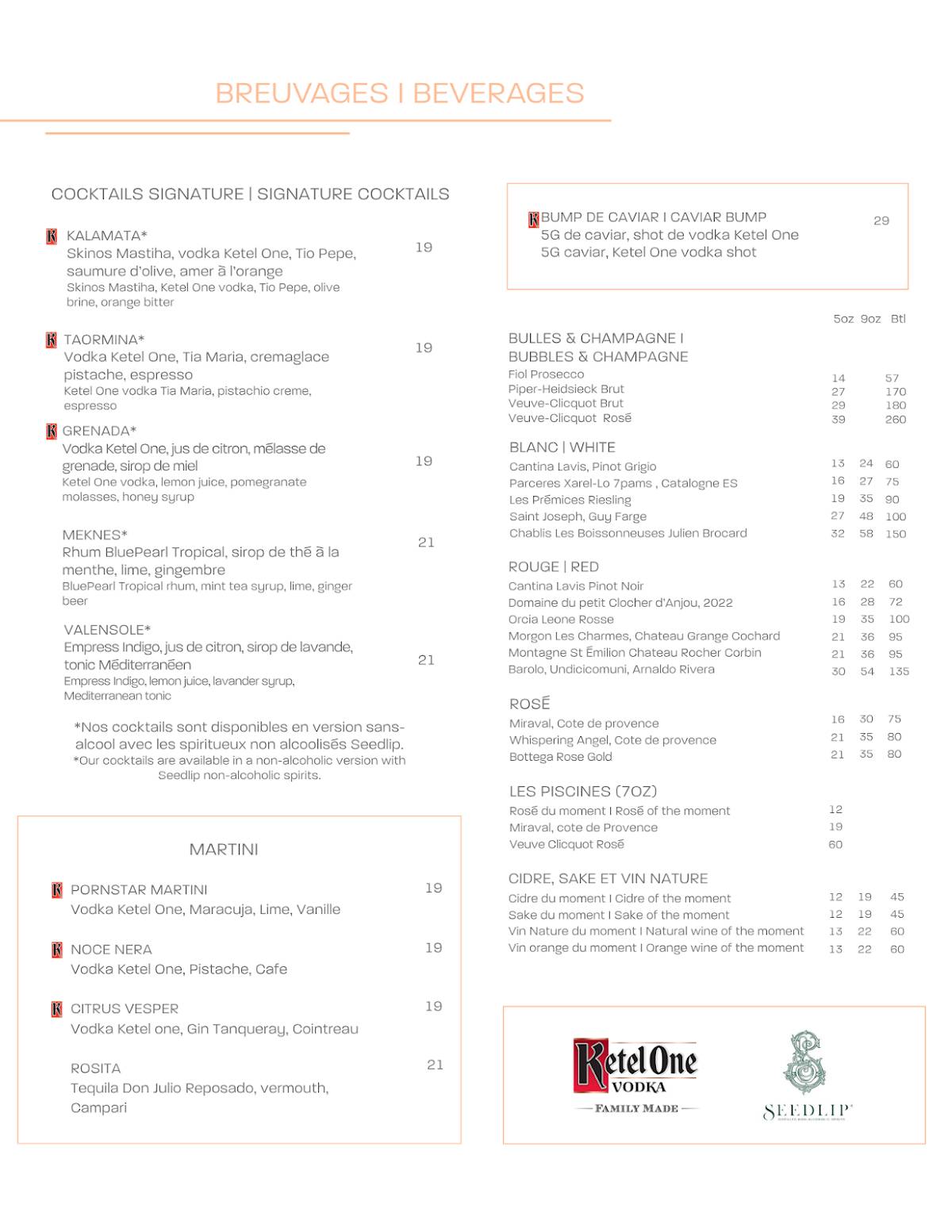Menu at Terrasse Belvu restaurant, Montréal