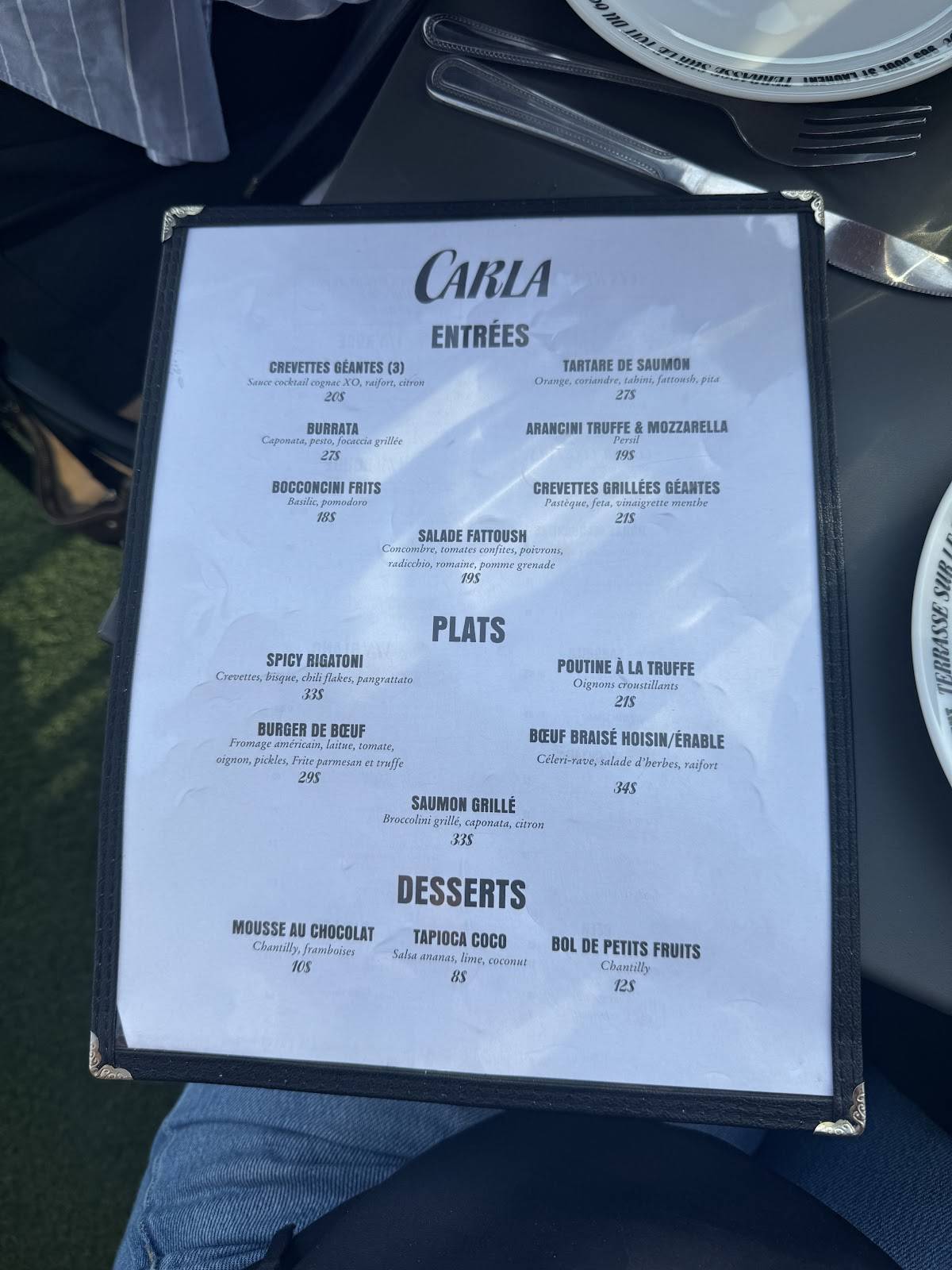 Menu au Terrasse Carla restaurant, Montréal