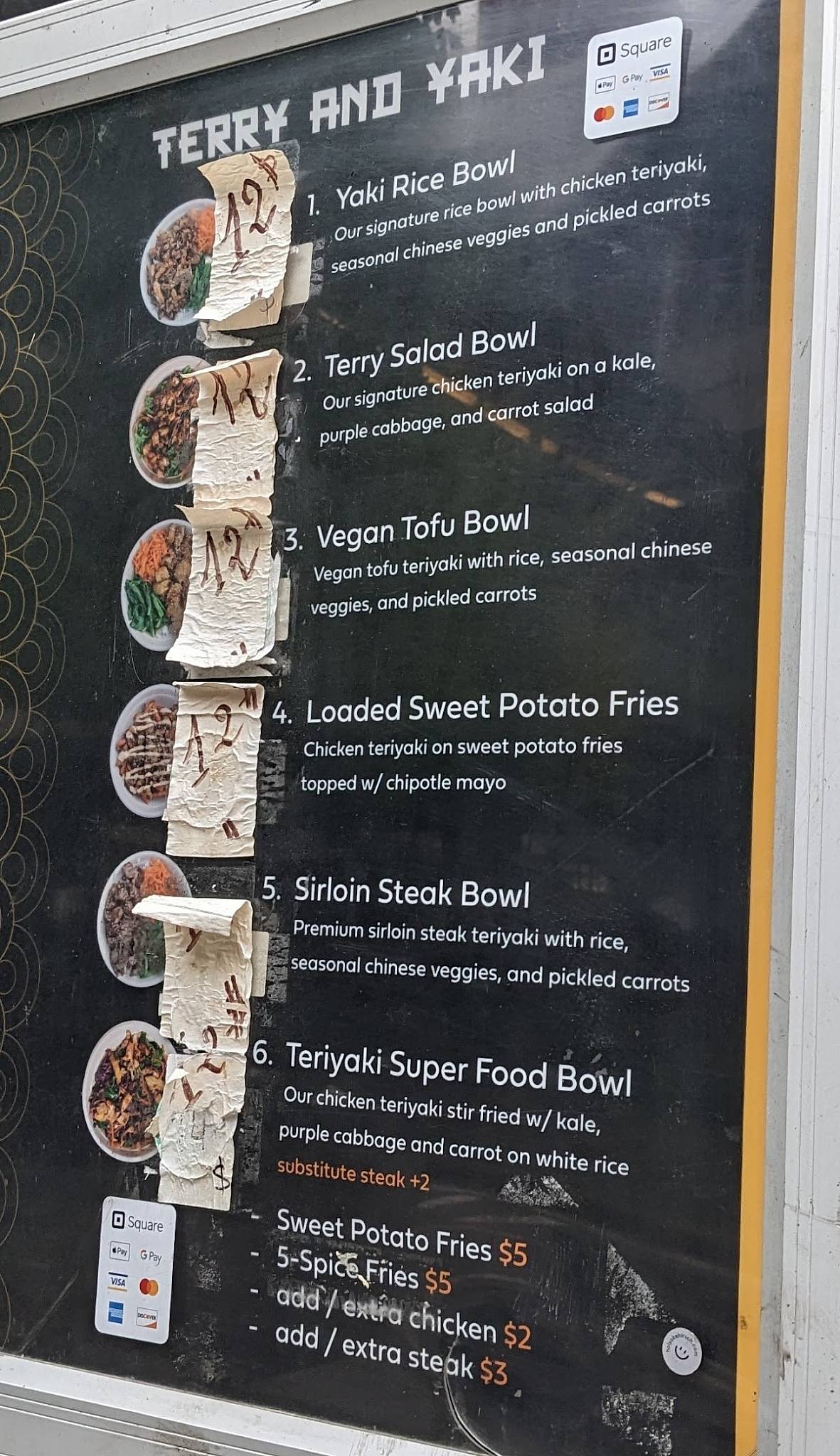 Menu at Terry and Yaki restaurant, New York City
