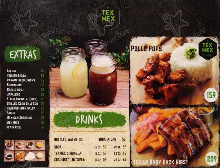 Menu at TEX MEX restaurant, Manila