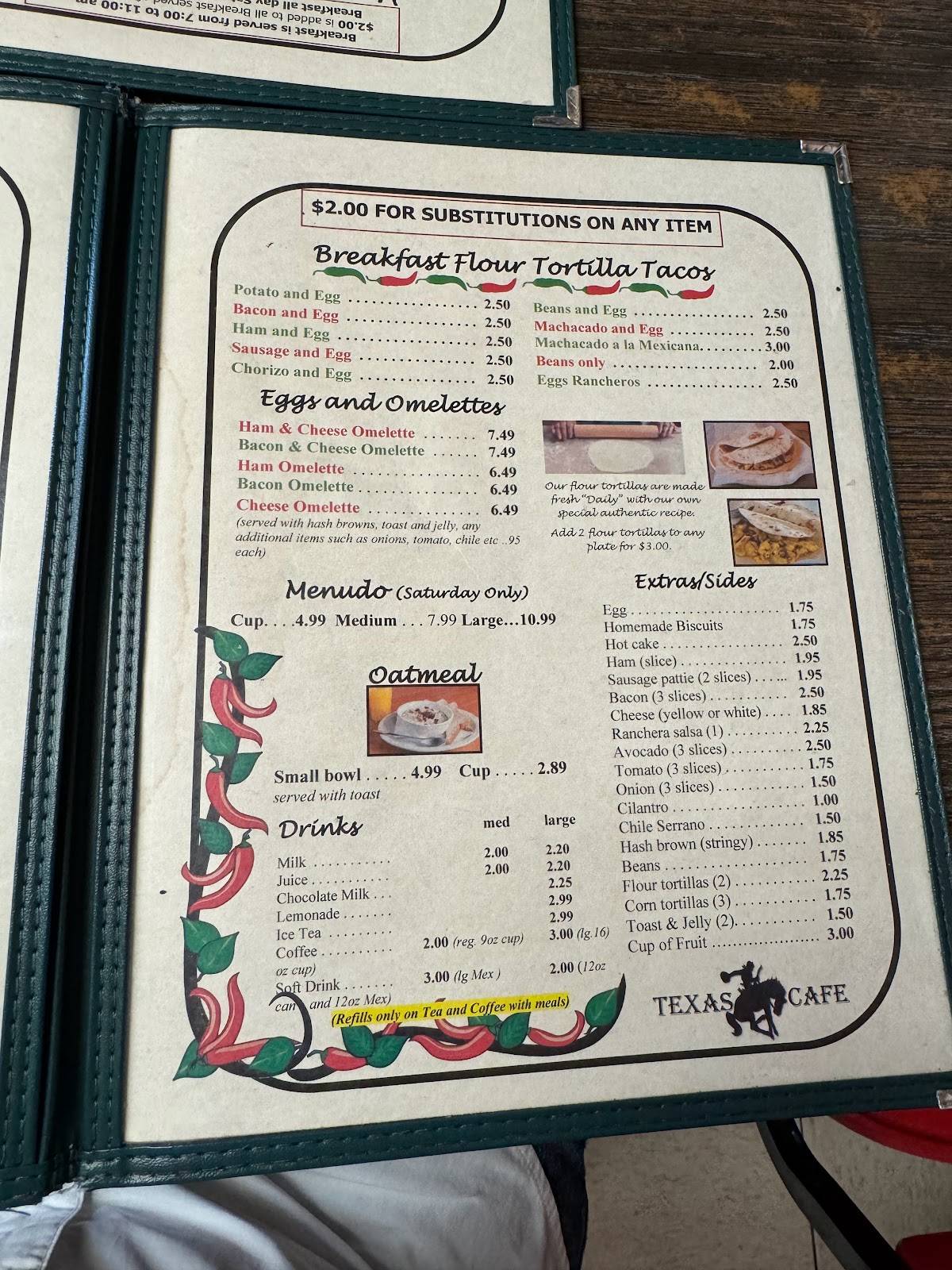 Menu at Texas Cafe, Rio Grande City, 517 E 2nd St