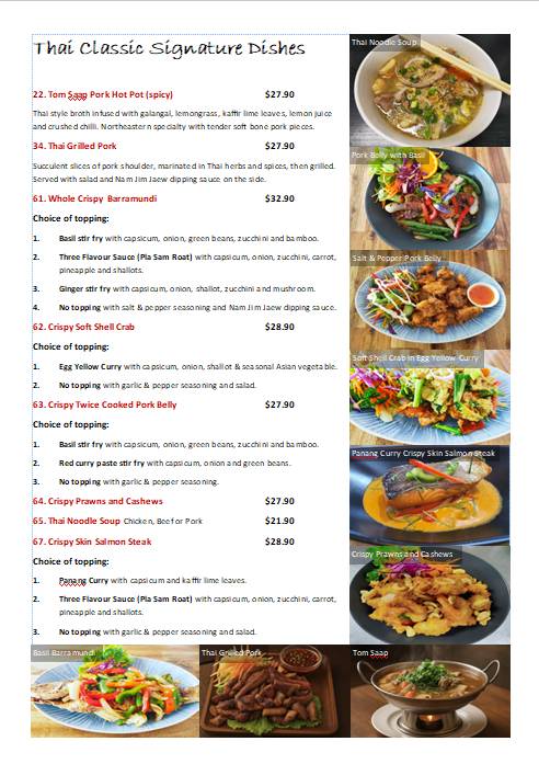 Menu at Thai Classic Restaurant, Gladstone Central