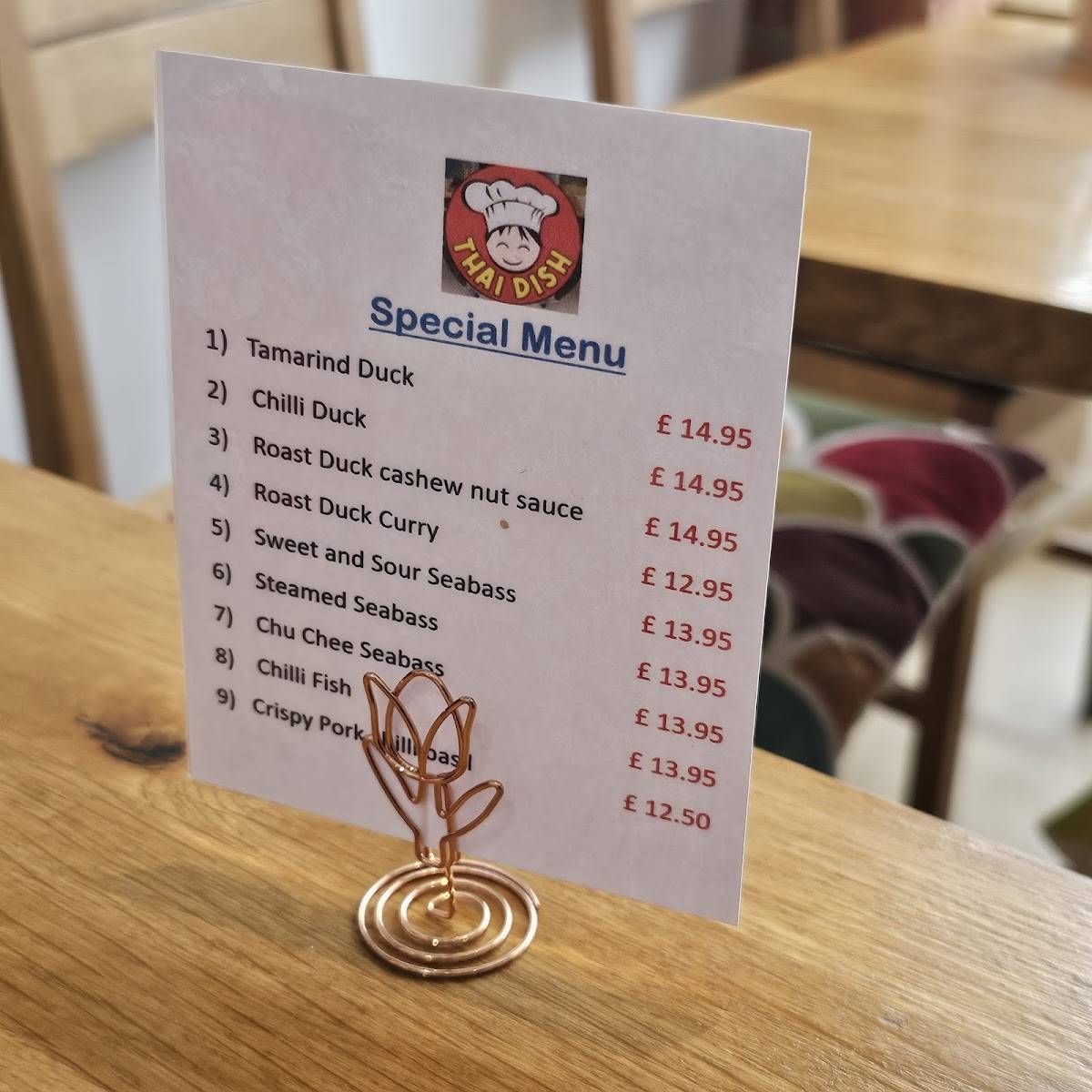 Menu at Thai Dish restaurant, Worthing