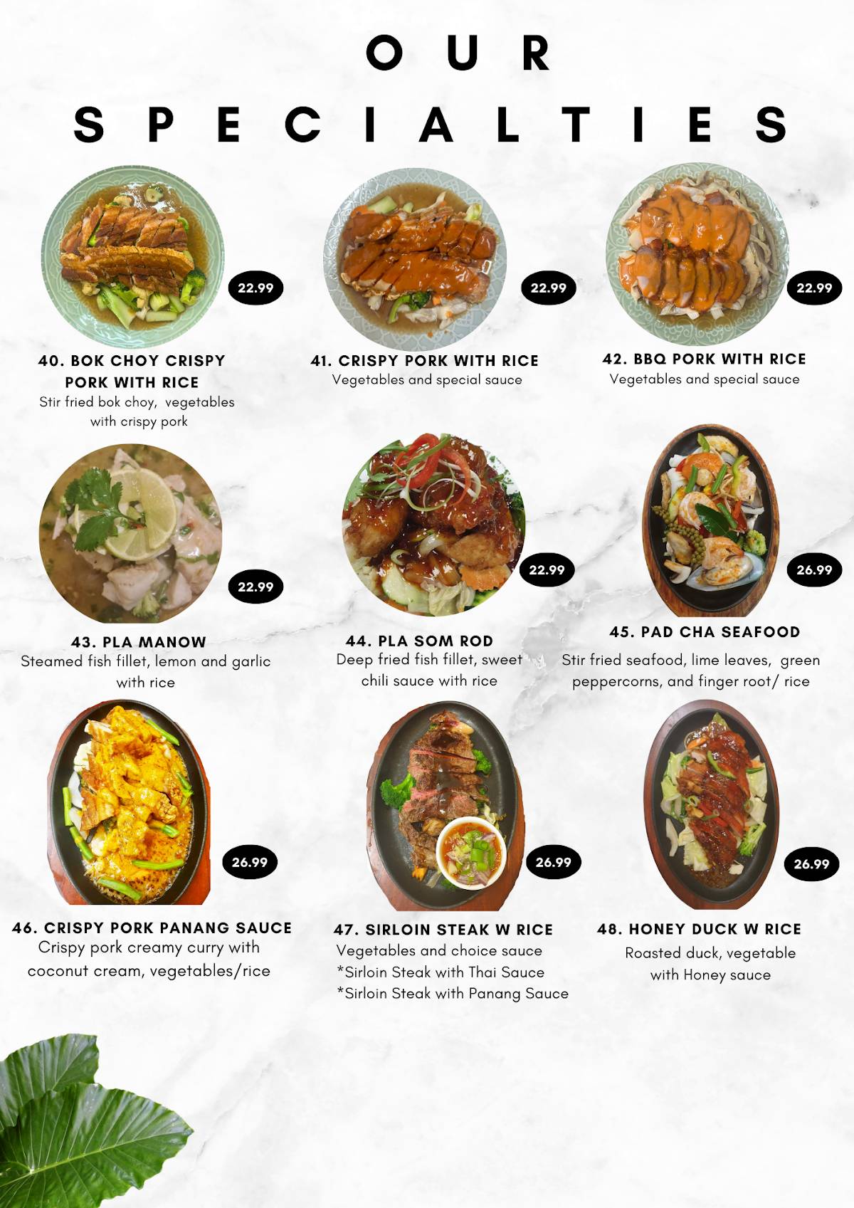 Menu at Thai Food Queen Street restaurant, Auckland