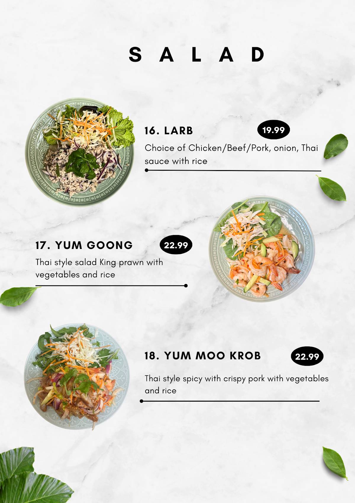 Menu at Thai Food Queen Street restaurant, Auckland