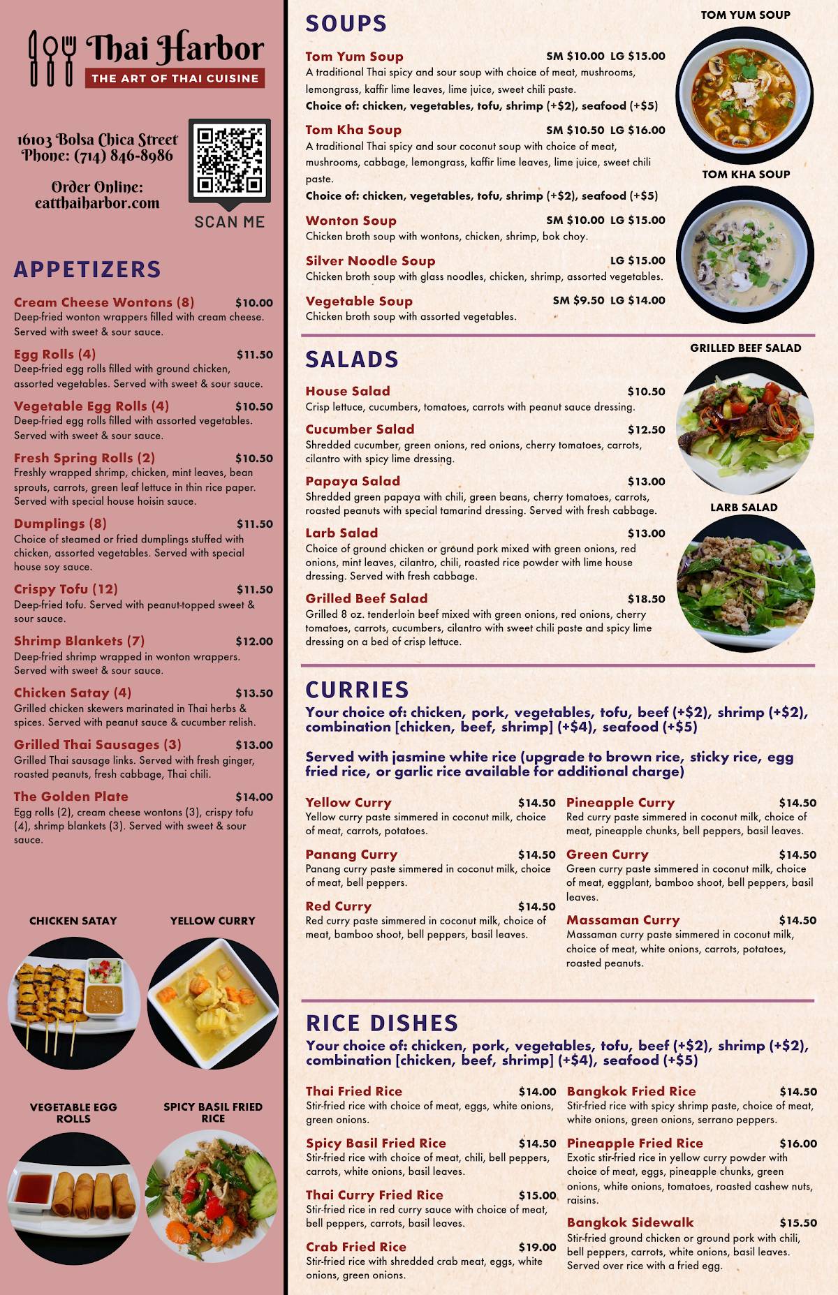 Menu at Thai Harbor Restaurant, Huntington Beach