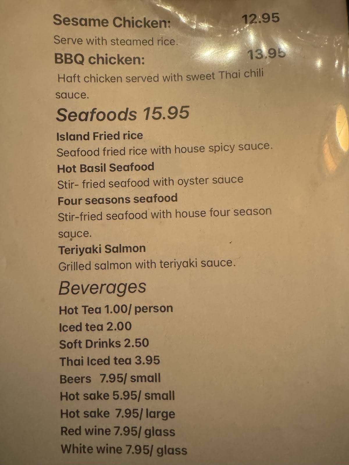 Menu at Thai Island restaurant, San Diego, Seventh Ave