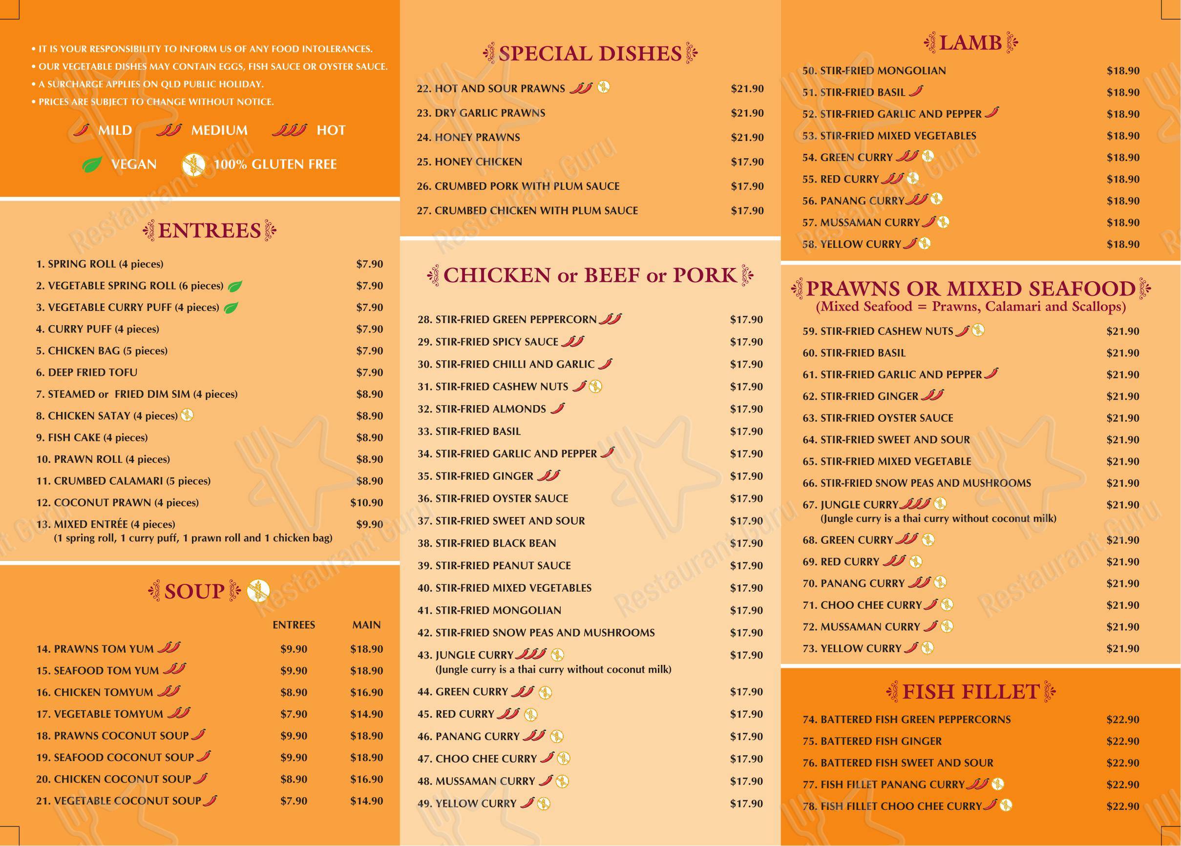 Menu at Thai Lee La Highfields fast food, Highfields, Highfields ...