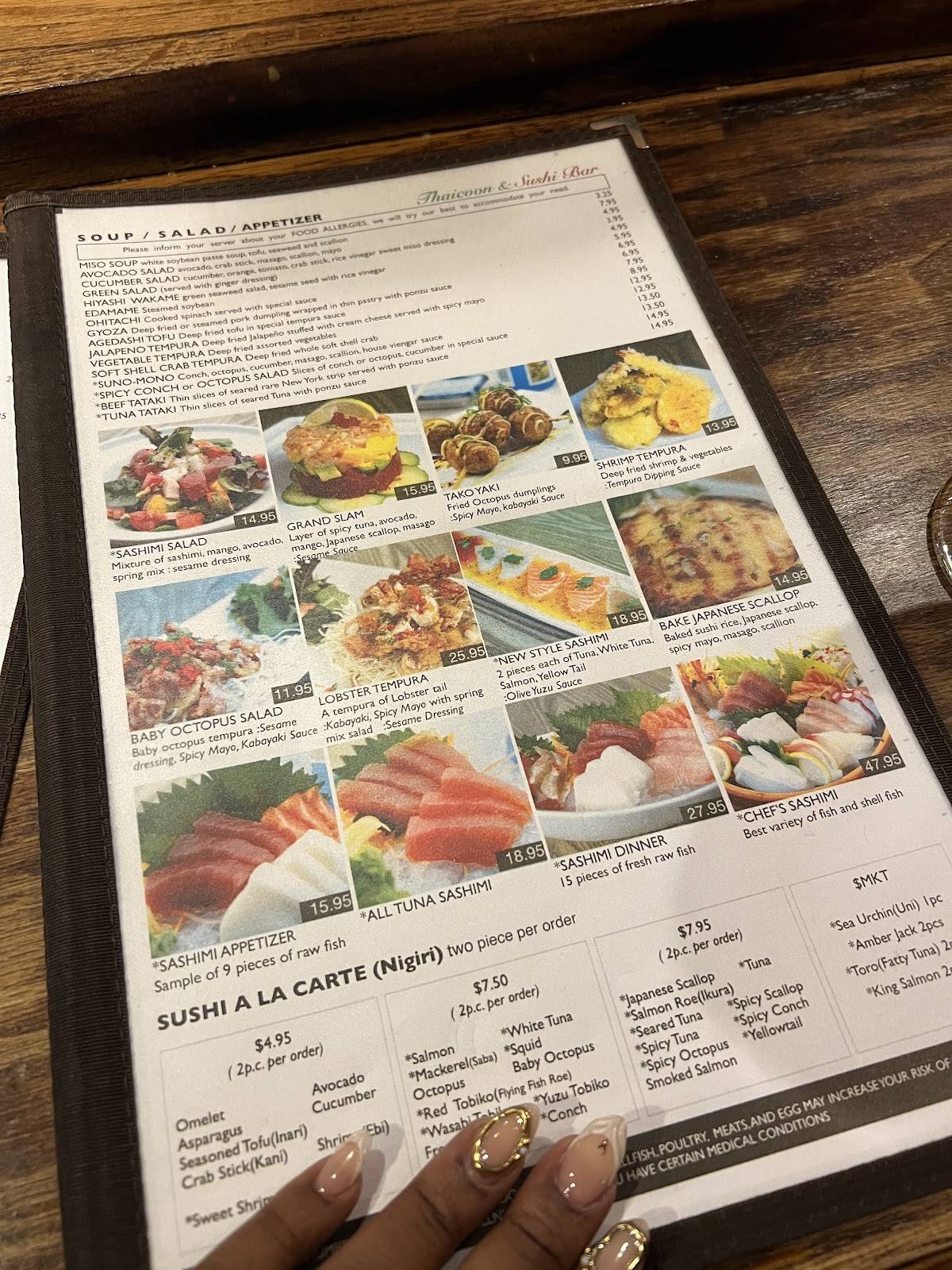 Menu at Thaicoon & Sushi Bar, Marietta, 34 Mill St