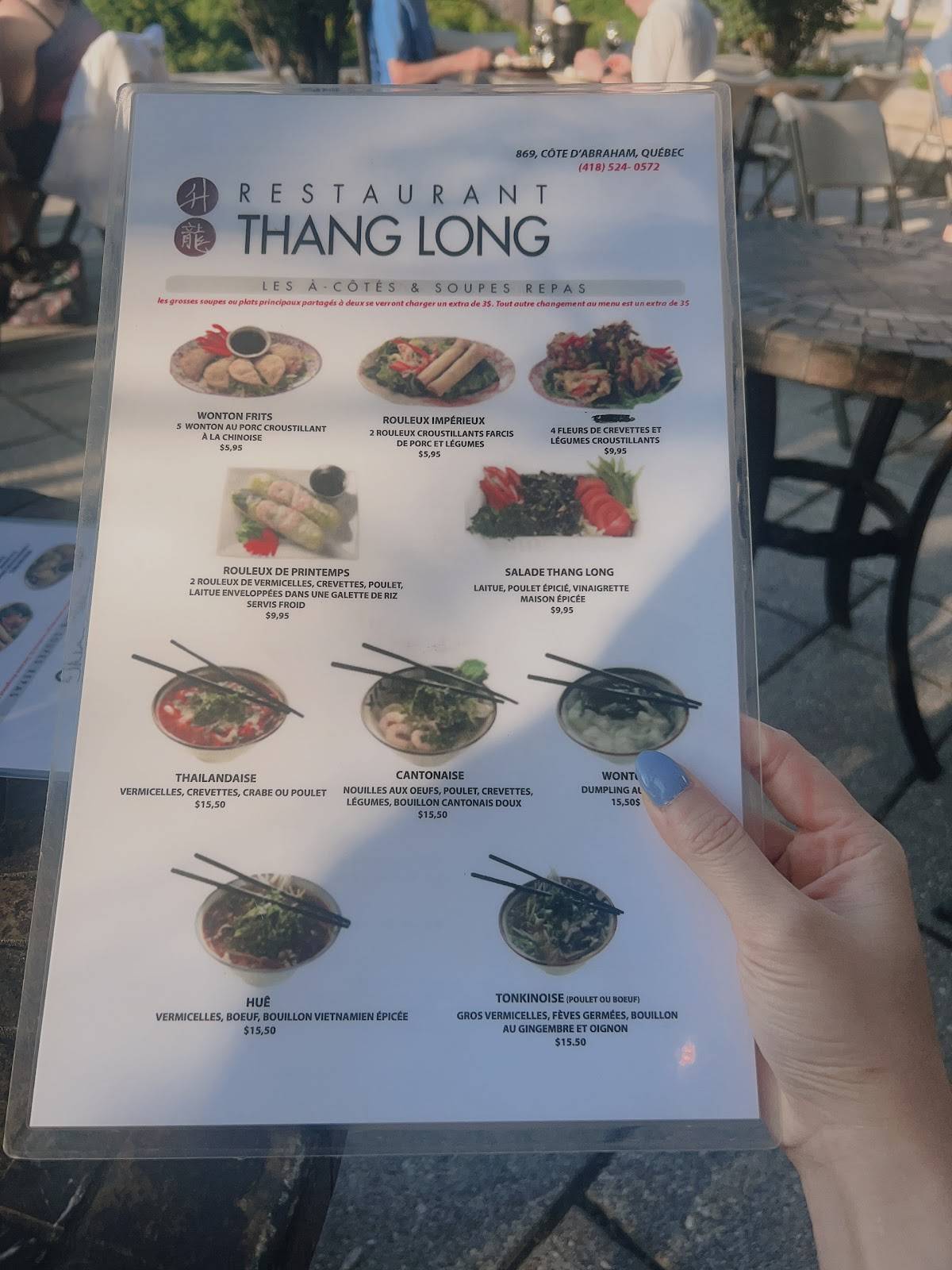 Menu au Restaurant Thang Long, Québec