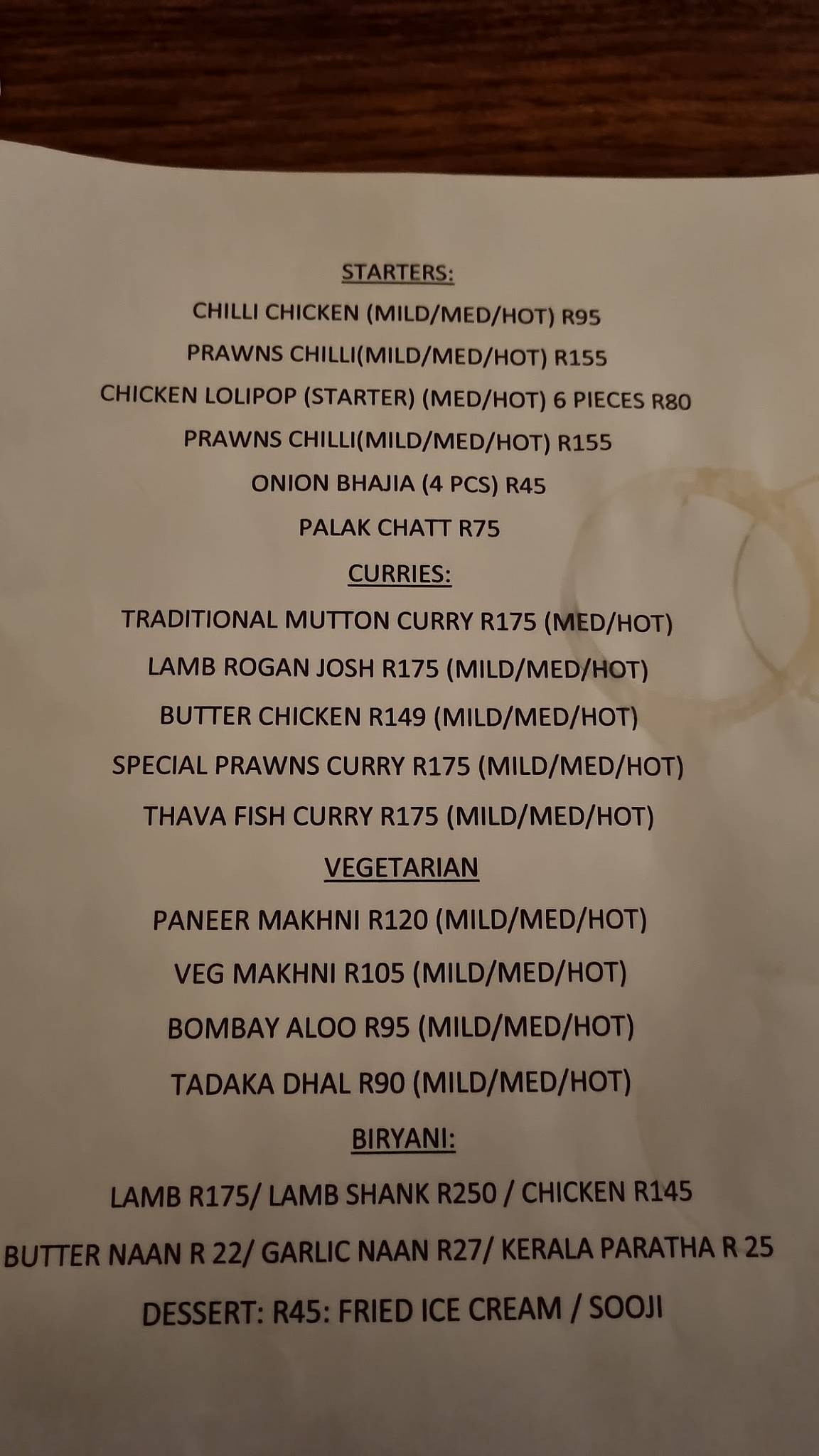 Menu at Thava Indian Restaurant GrandWest, Cape Town, GrandWest Casino ...