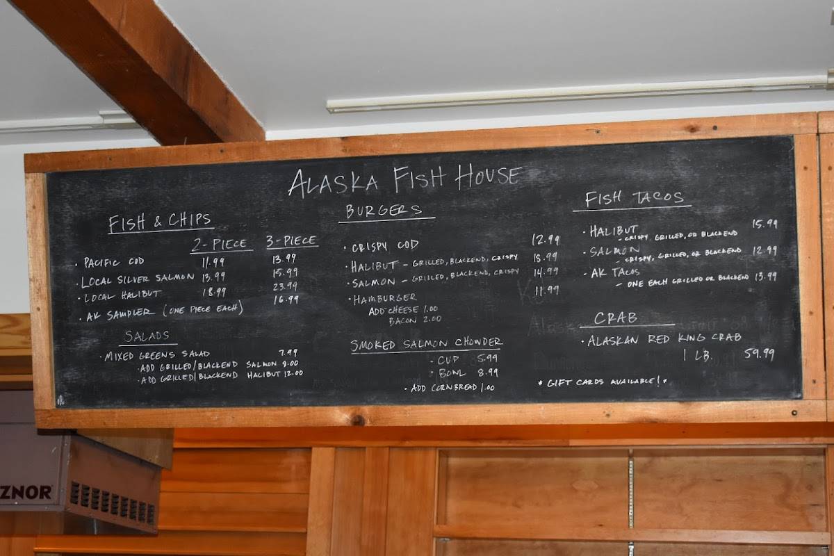 Menu at The Alaska Fish House restaurant, Ketchikan, 3 Salmon Landing