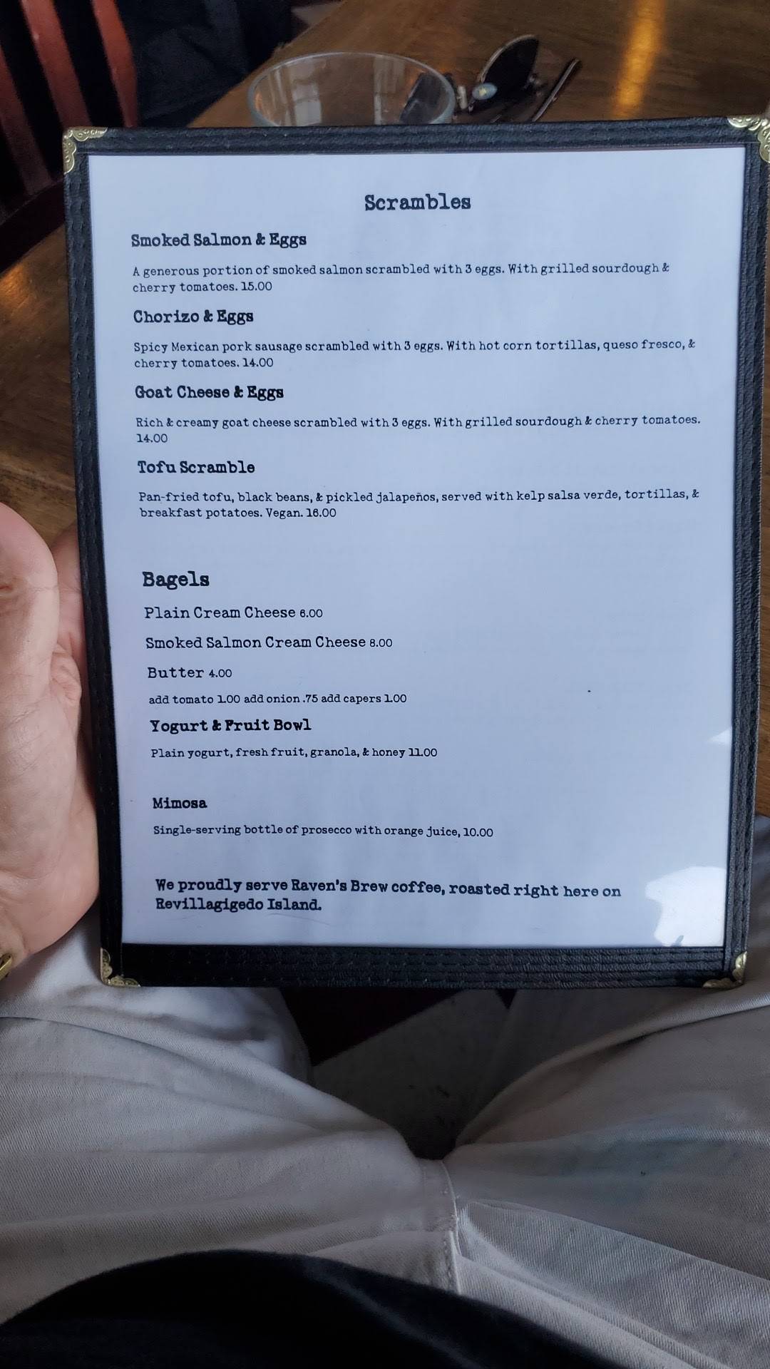 Menu at The Alaska Fish House restaurant, Ketchikan, 3 Salmon Landing