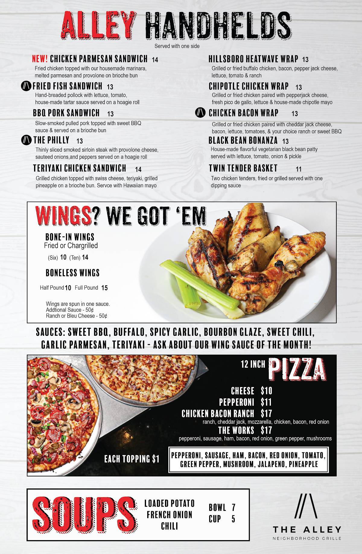 Menu at The Alley Neighborhood Grille steakhouse, Hillsboro