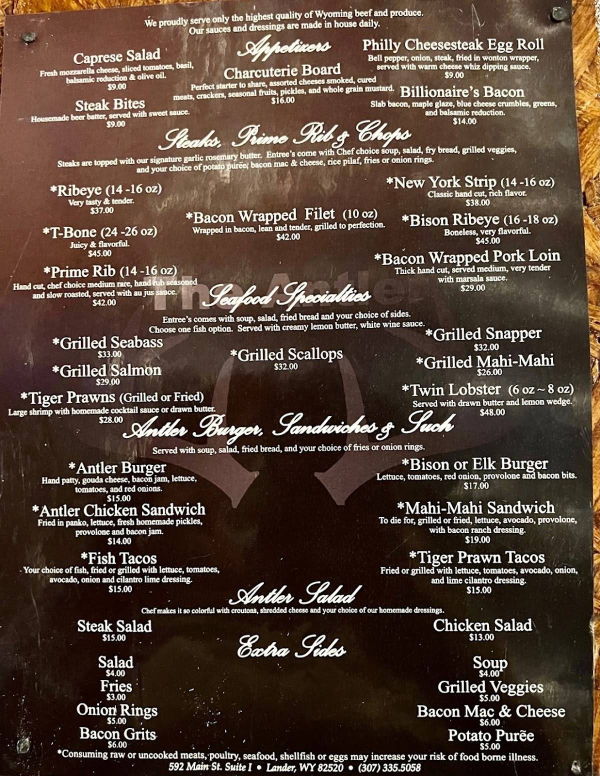Menu at The Antler Restaurant and Bar, Lander