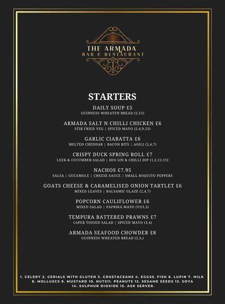 Menu at The Armada Bar & Restaurant, Armoy