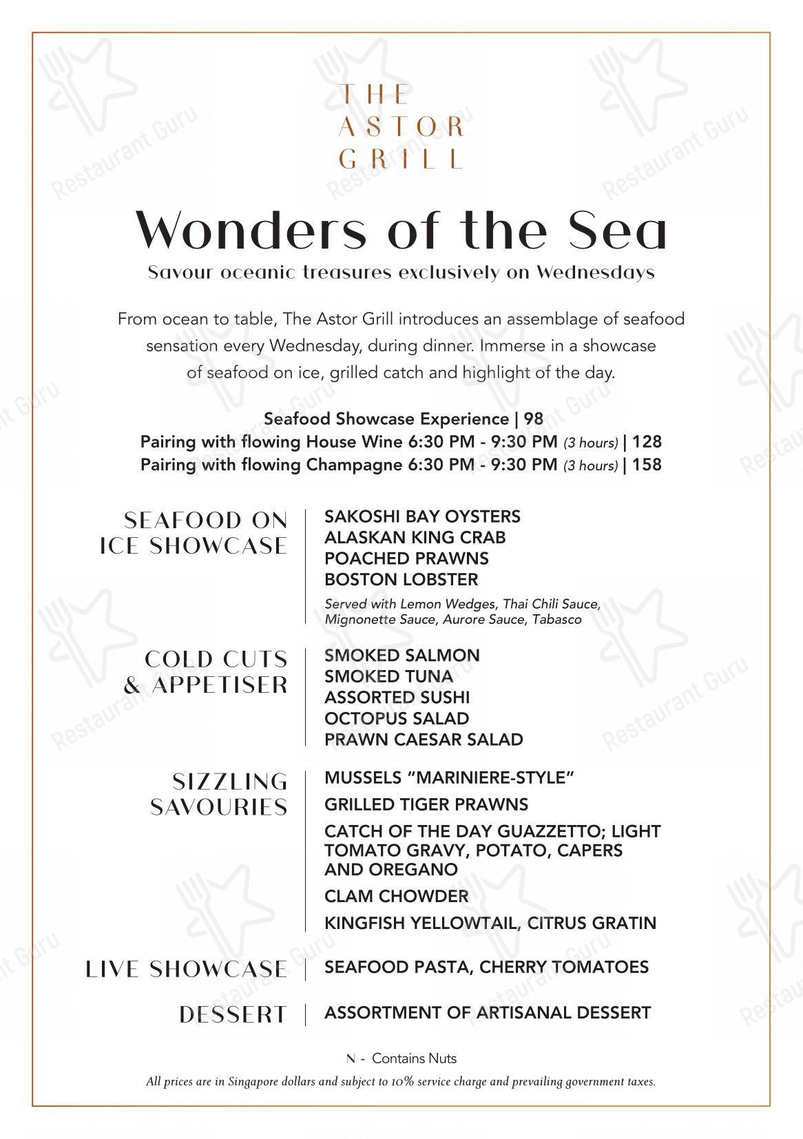 Menu at The Astor Grill by St. Regis pub & bar, Singapore