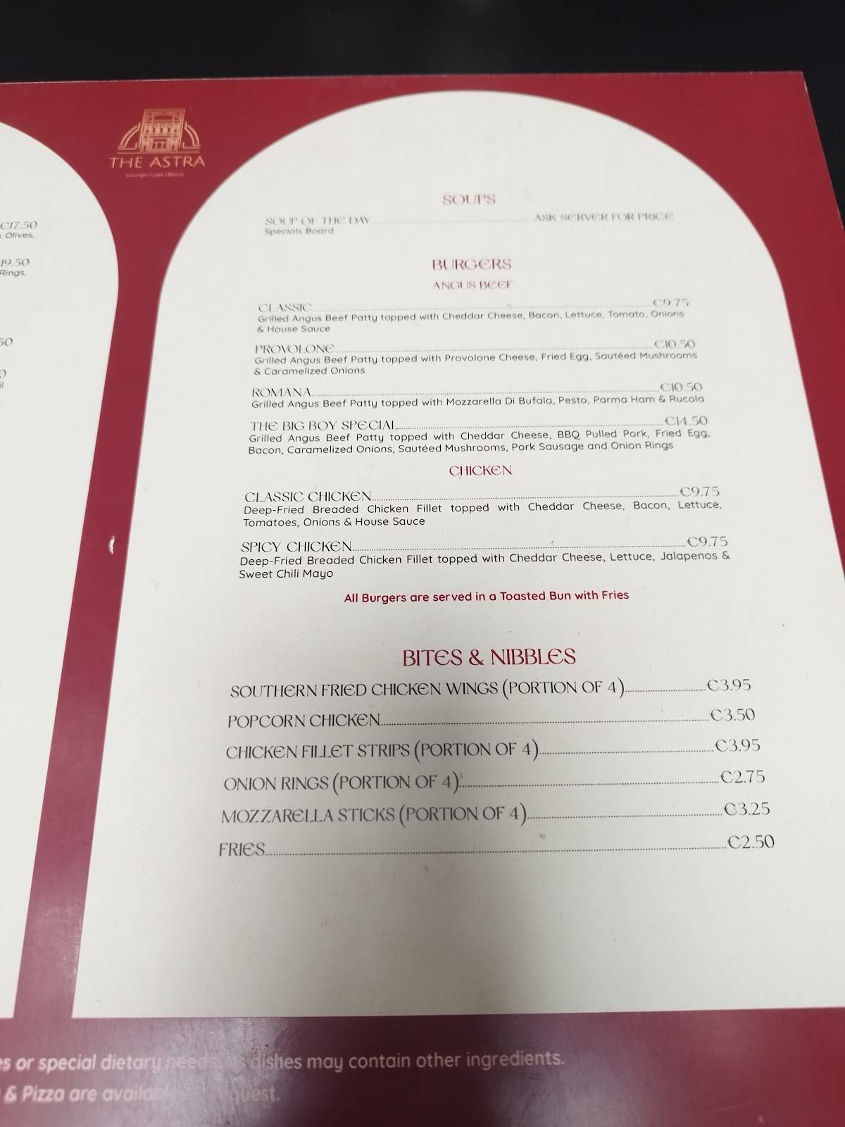 Menu at The Astra (Restaurant), Victoria