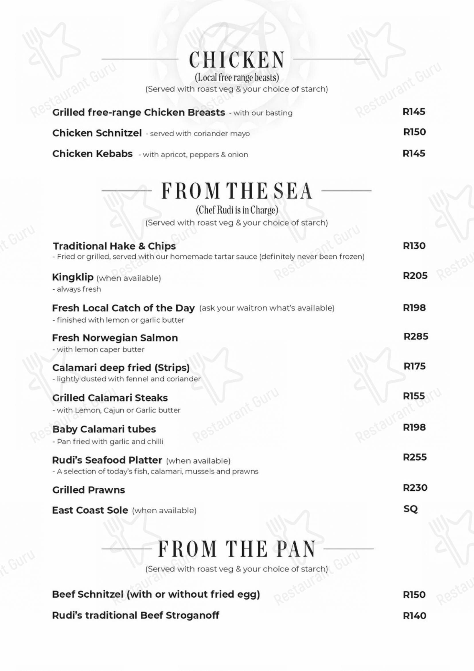 Menu at The Avenue Restaurant & Grill, Cape Town