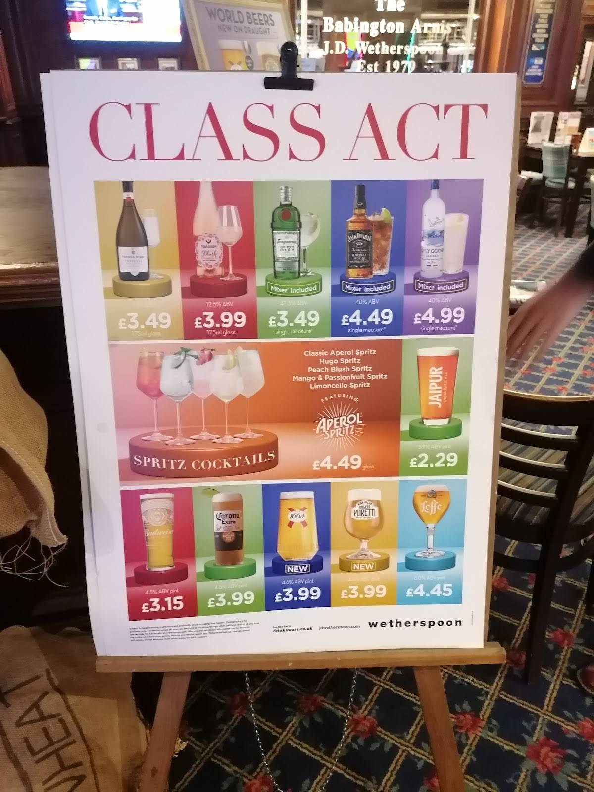 Menu at The Babington Arms - JD Wetherspoon pub & bar, Derby