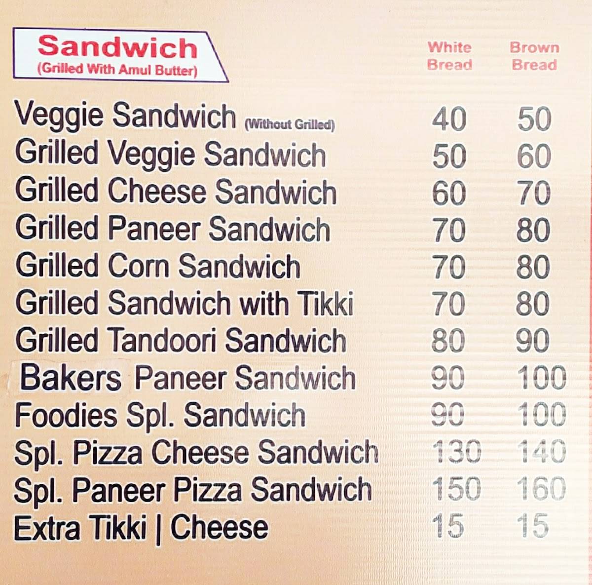 Menu at The Baker Ovens, Palwal