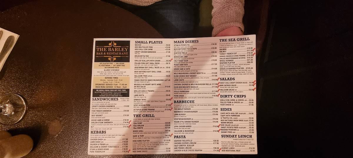 Menu at The Barley - Bar & Restaurant, Rotherham