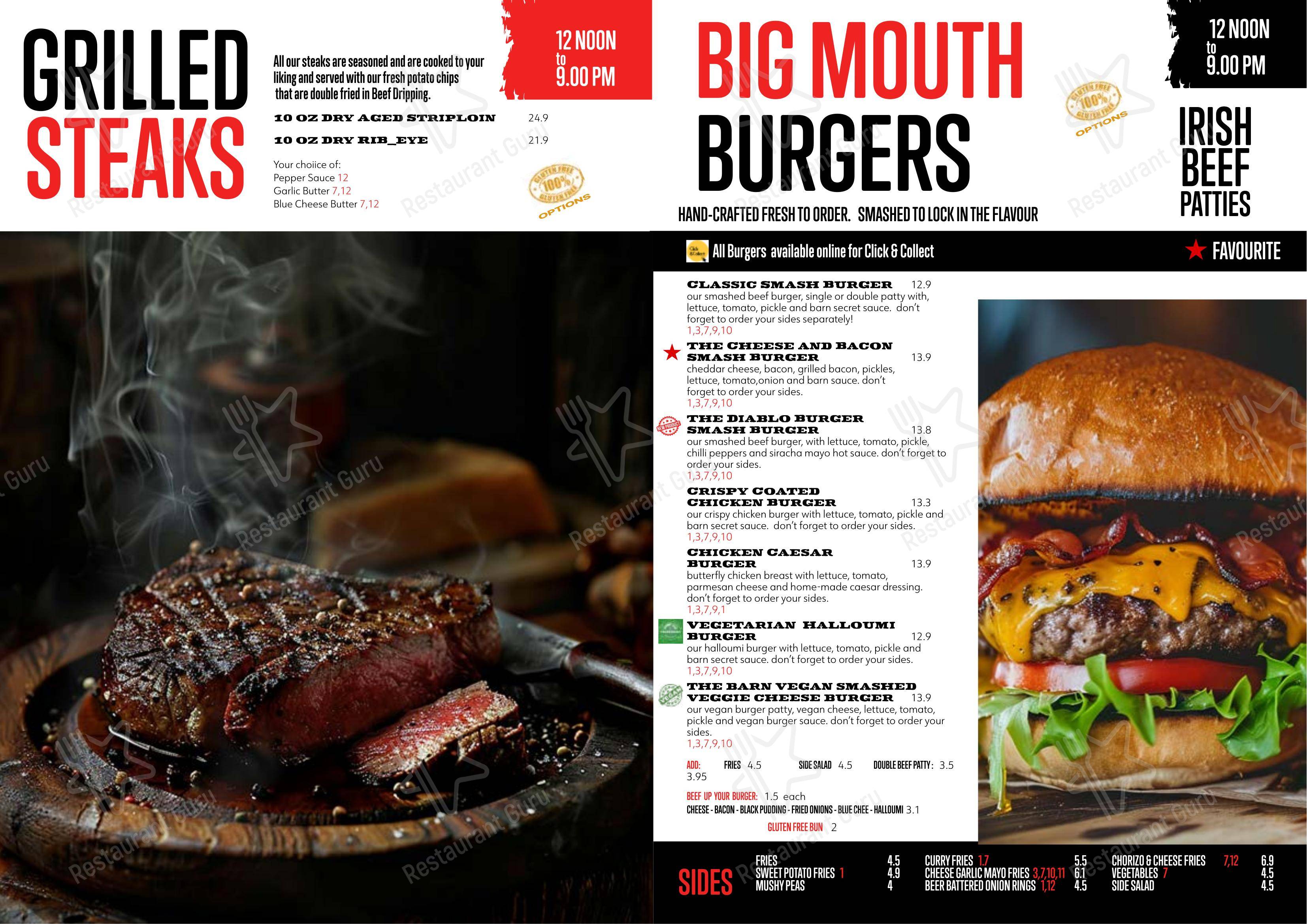 Menu at The Barn Gastropub, Glanmire