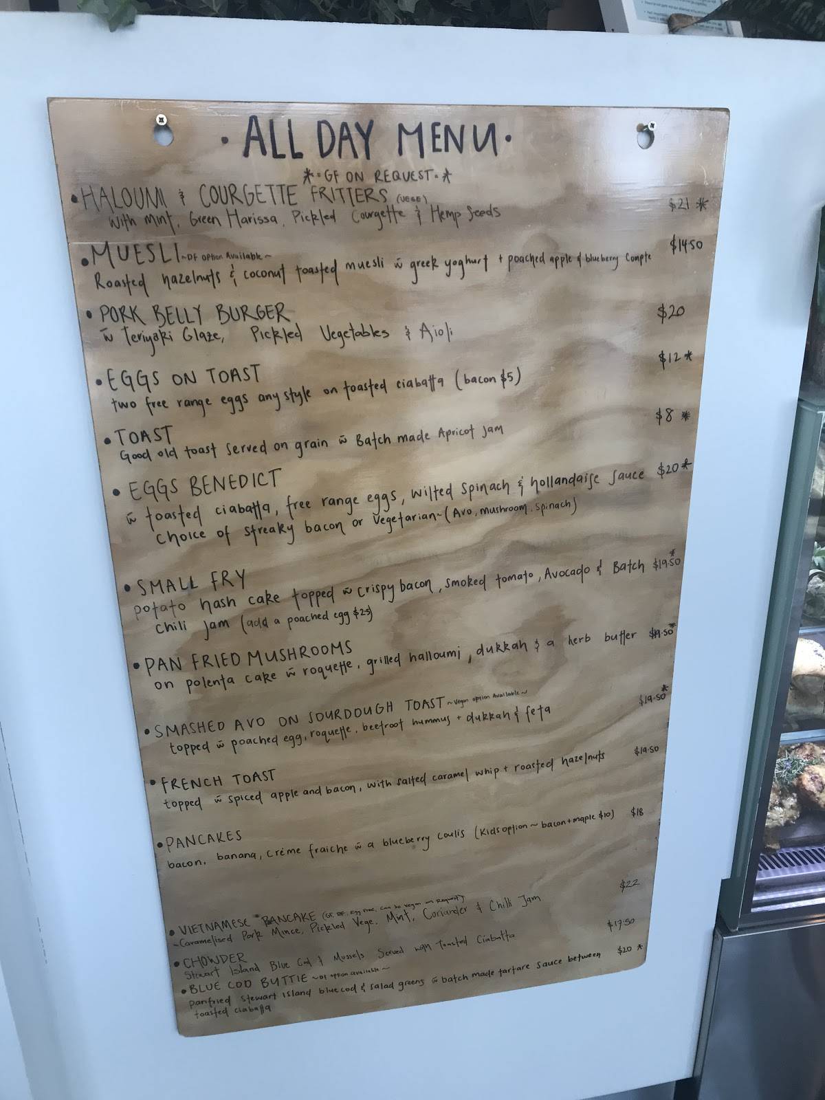 Menu at The Batch Cafe, Invercargill